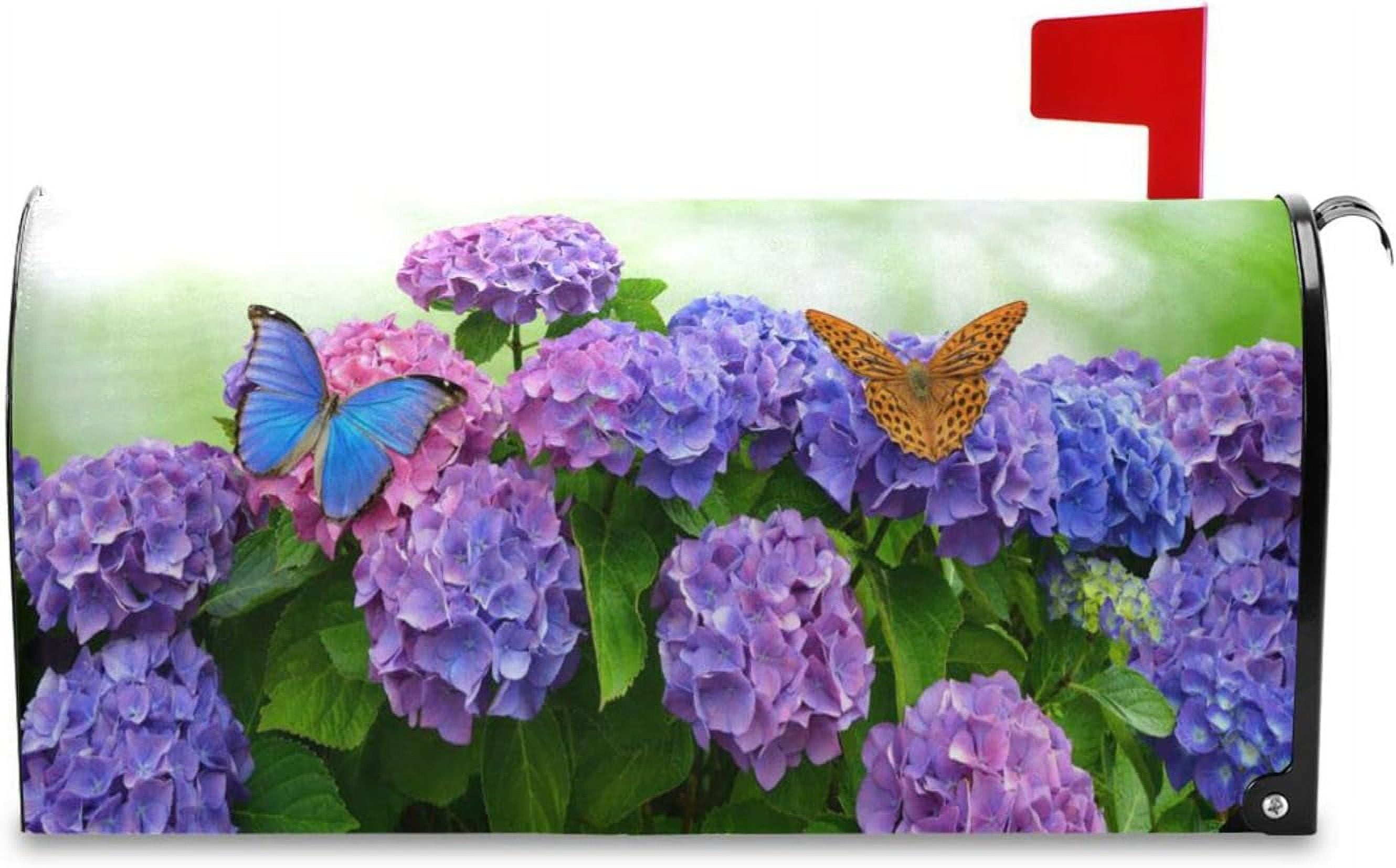 Hydrangea Flowers with Butterflies Magnetic Mailbox Cover Spring ...