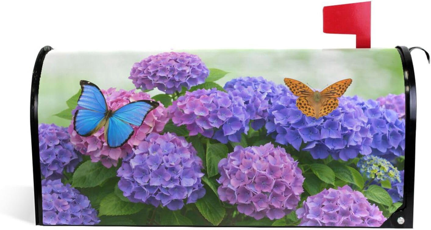 Hydrangea Flowers with Butterflies Magnetic Mailbox Cover Spring Summer ...