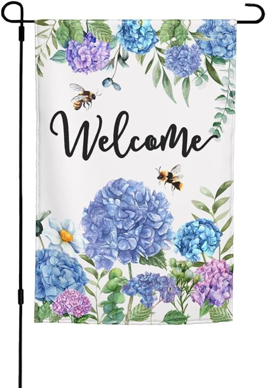 Hydrangea Garden Flags Flower Spring Purple Welcome Bee Garden Flag ...