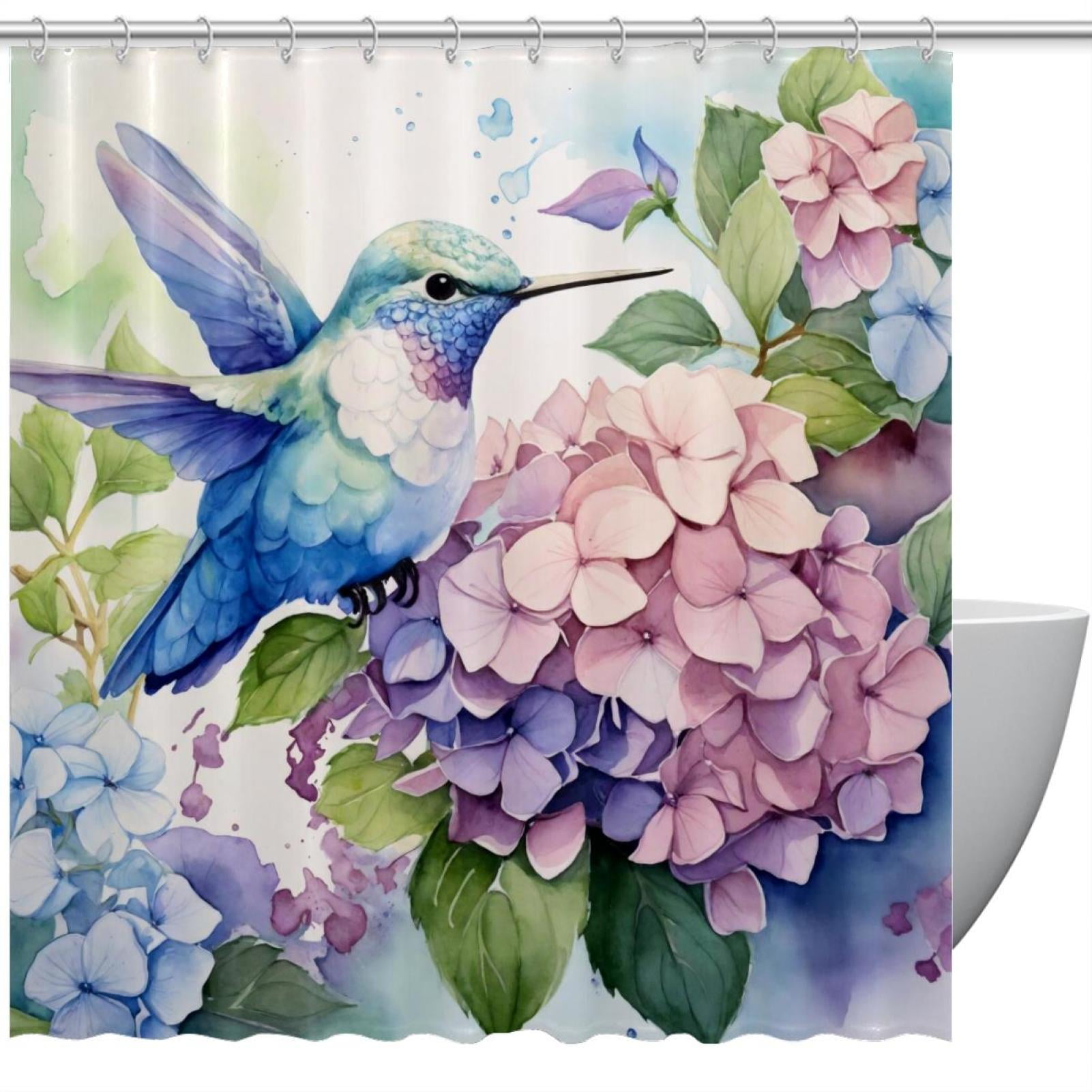 Hydrangea Hummingbird Shower Curtain Sets, Shower Curtain for Bathroom ...