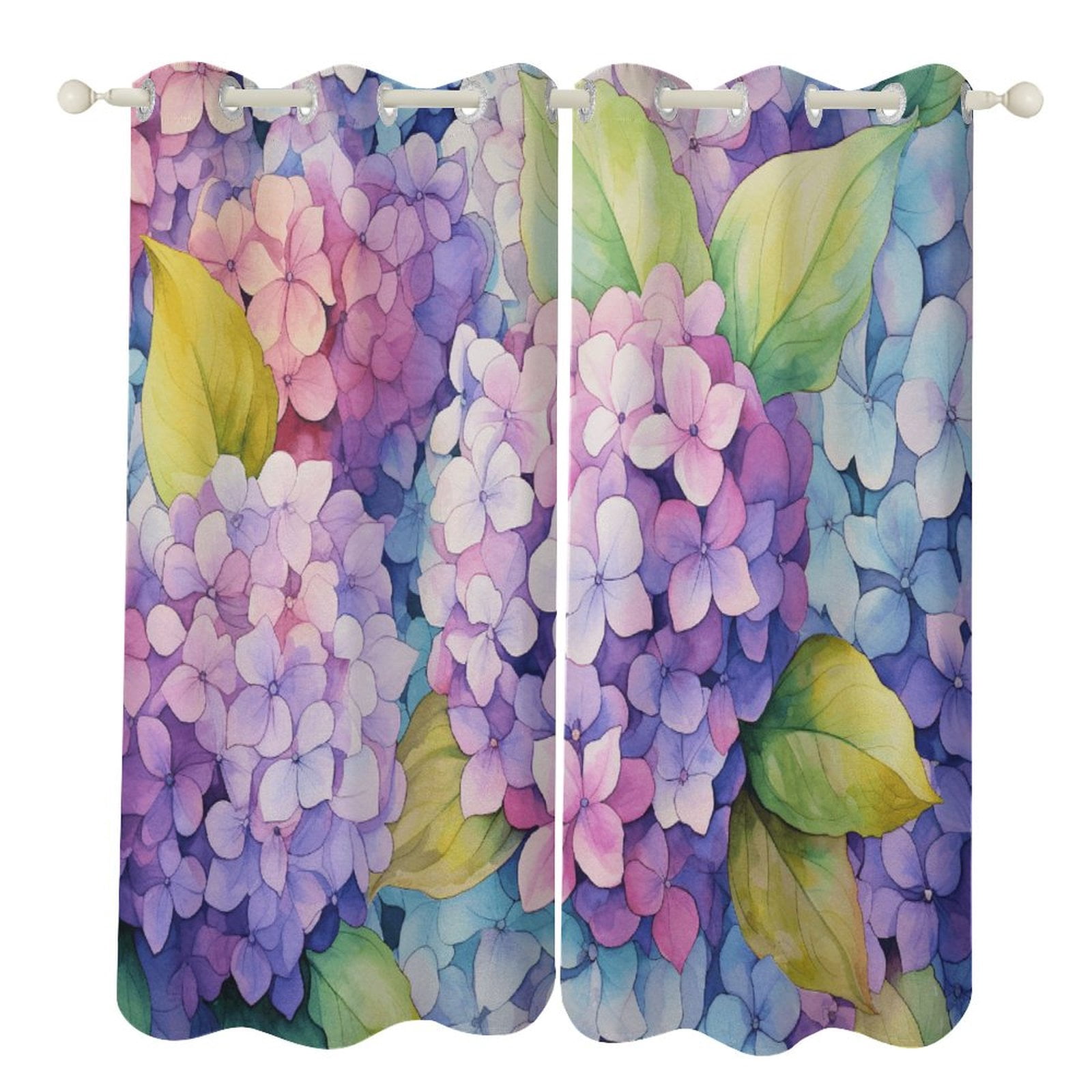 Hydrangea Macrophylla (4) Window Curtains for Bedroom Colorful Printed ...