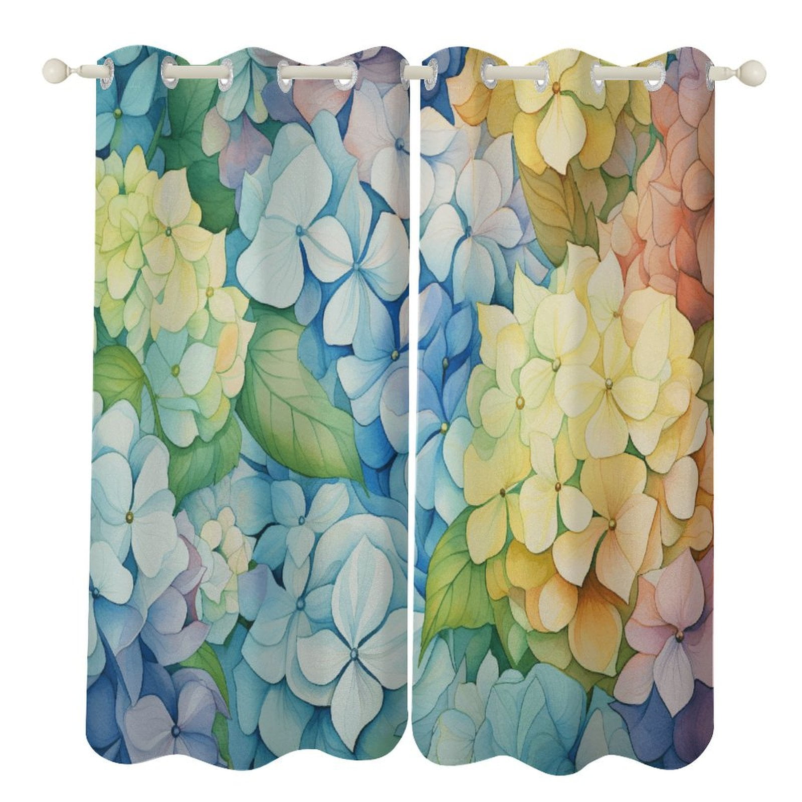Hydrangea Macrophylla Blackout Window Curtains for Bedroom Living Room ...