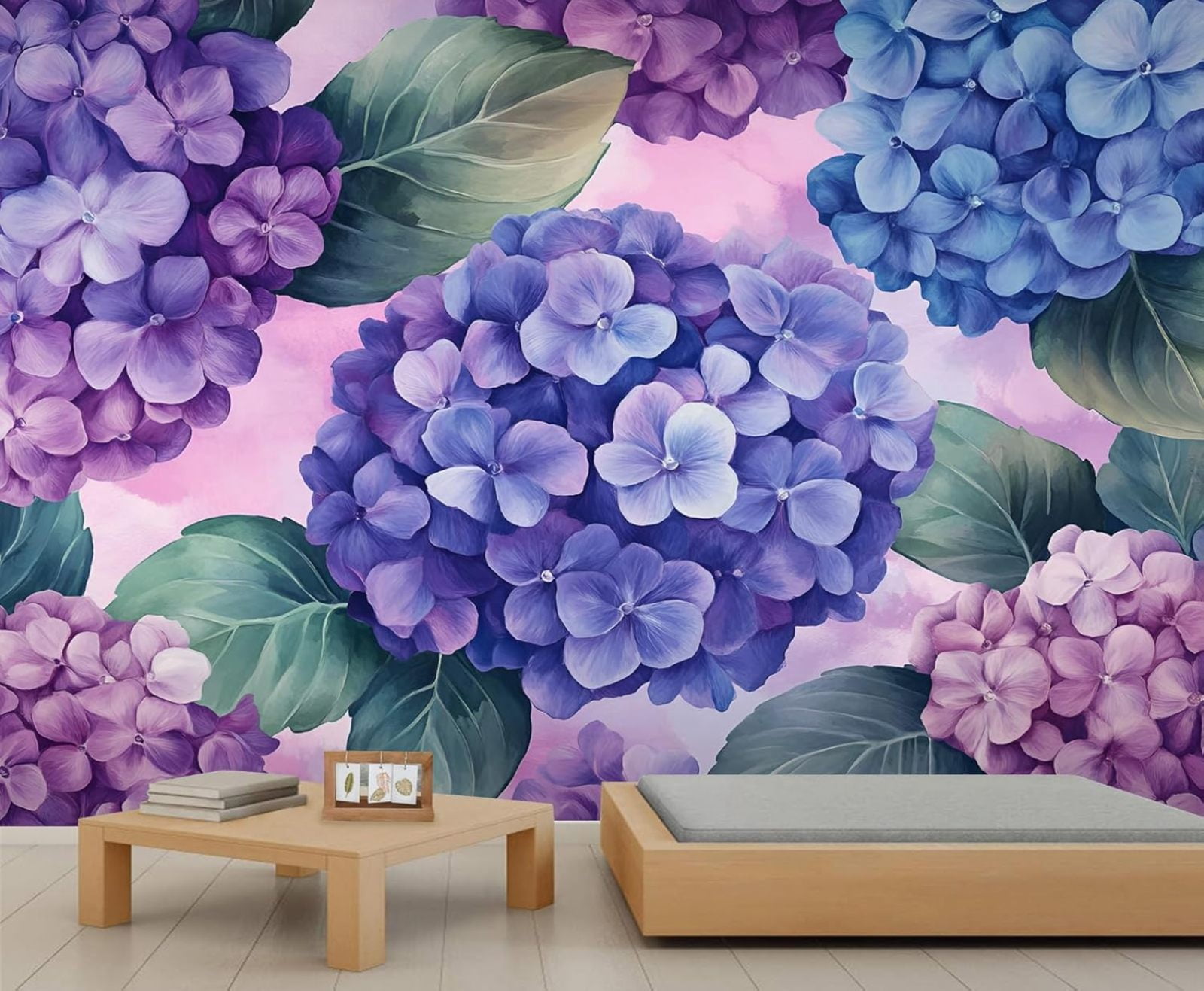 Hydrangea Mural - Purple Hydrangea Wallpaper, Watercolor Flower 3D Wall ...