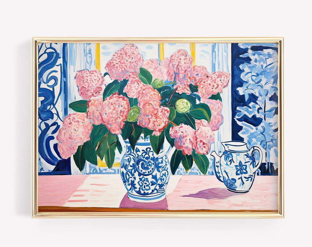 Hydrangea Painting Chinoiserie Printable Art Blue White China ...