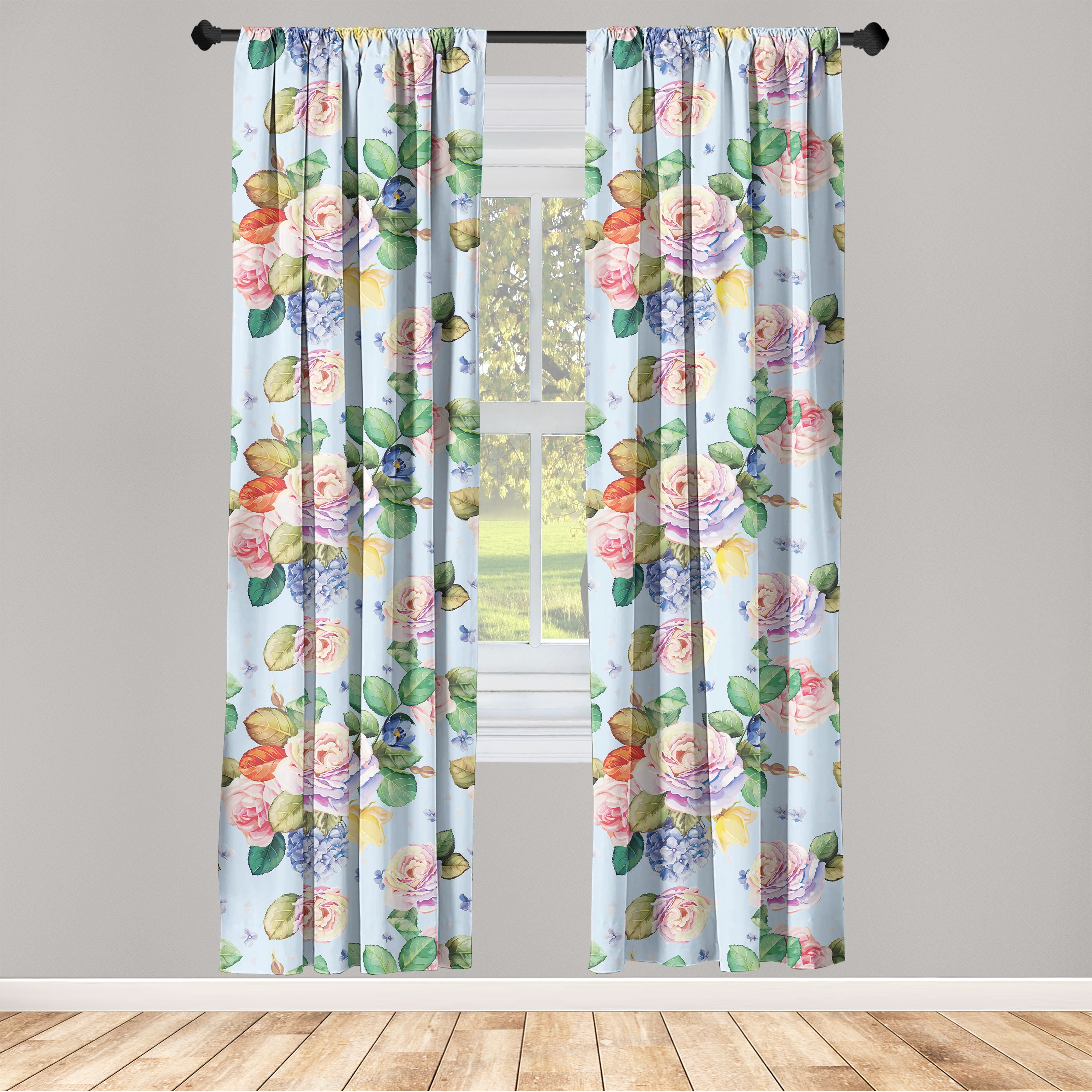 Hydrangea Pattern Window Curtains, Colorful Design of Delicate Flowers ...