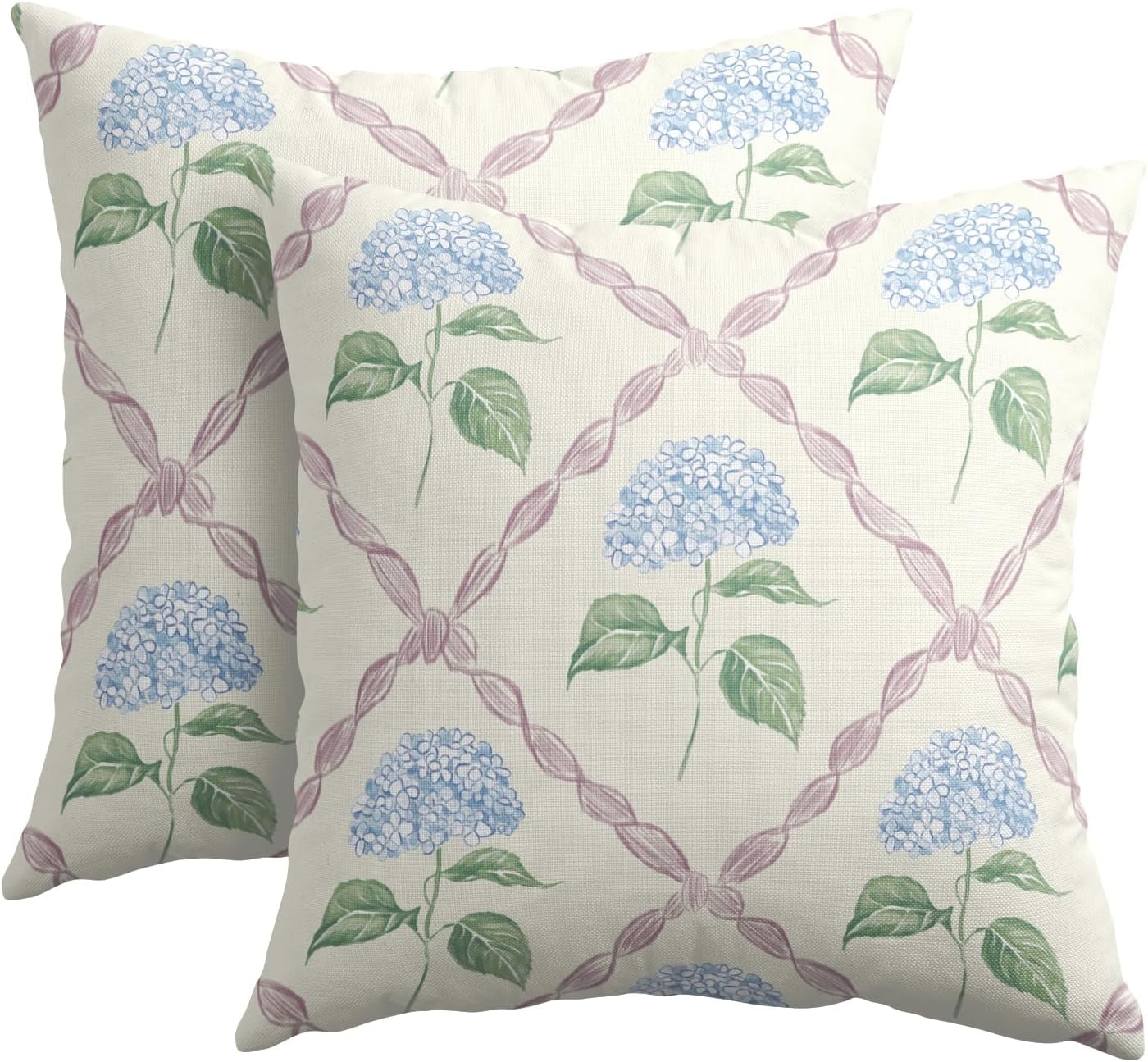 Hydrangea Pillow Covers Set of 2 16x16 Inch Watercolor Blue and Pink ...