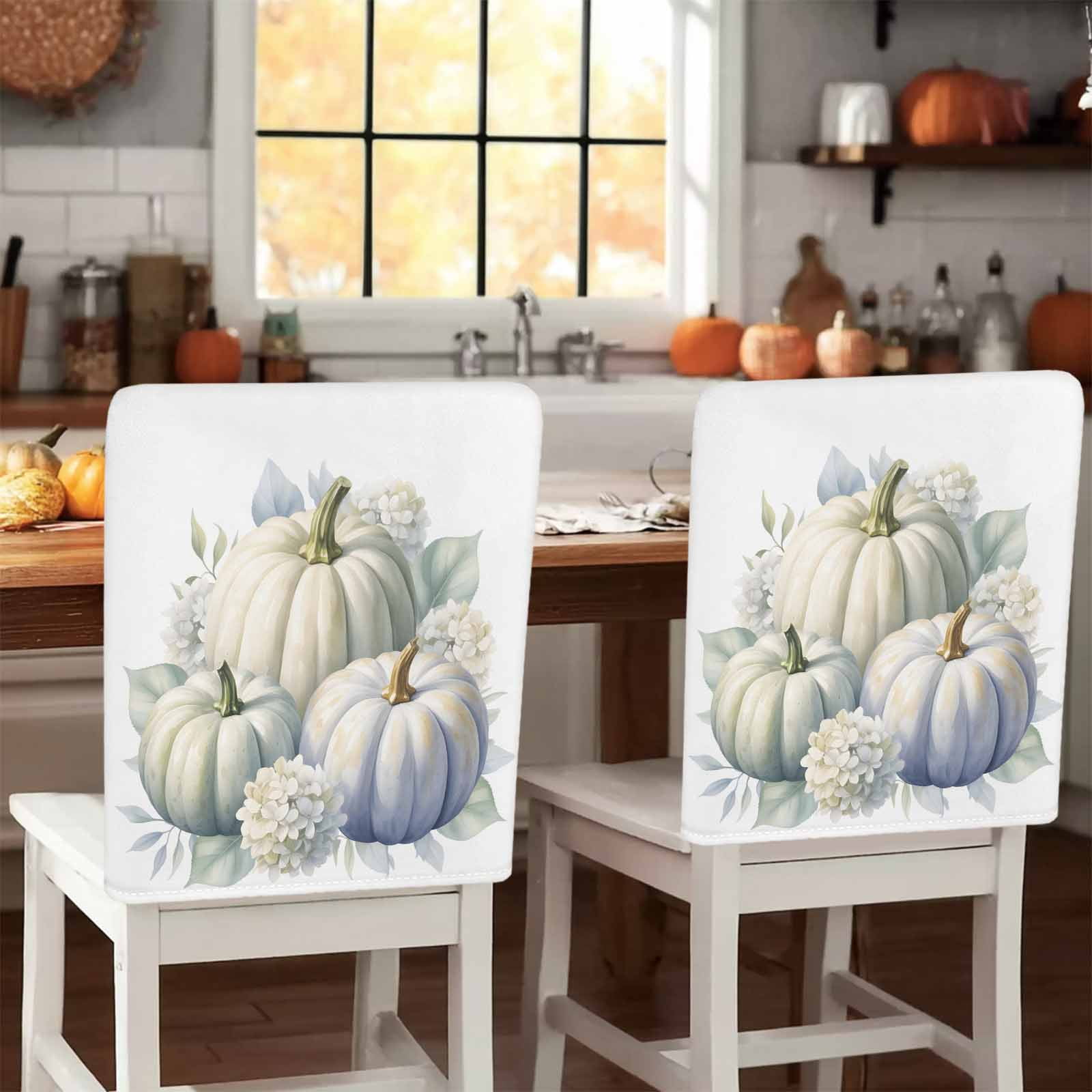 Hydrangea Pumpkin Chair Covers Set of 1 Fall Thanksgiving Chair Back ...