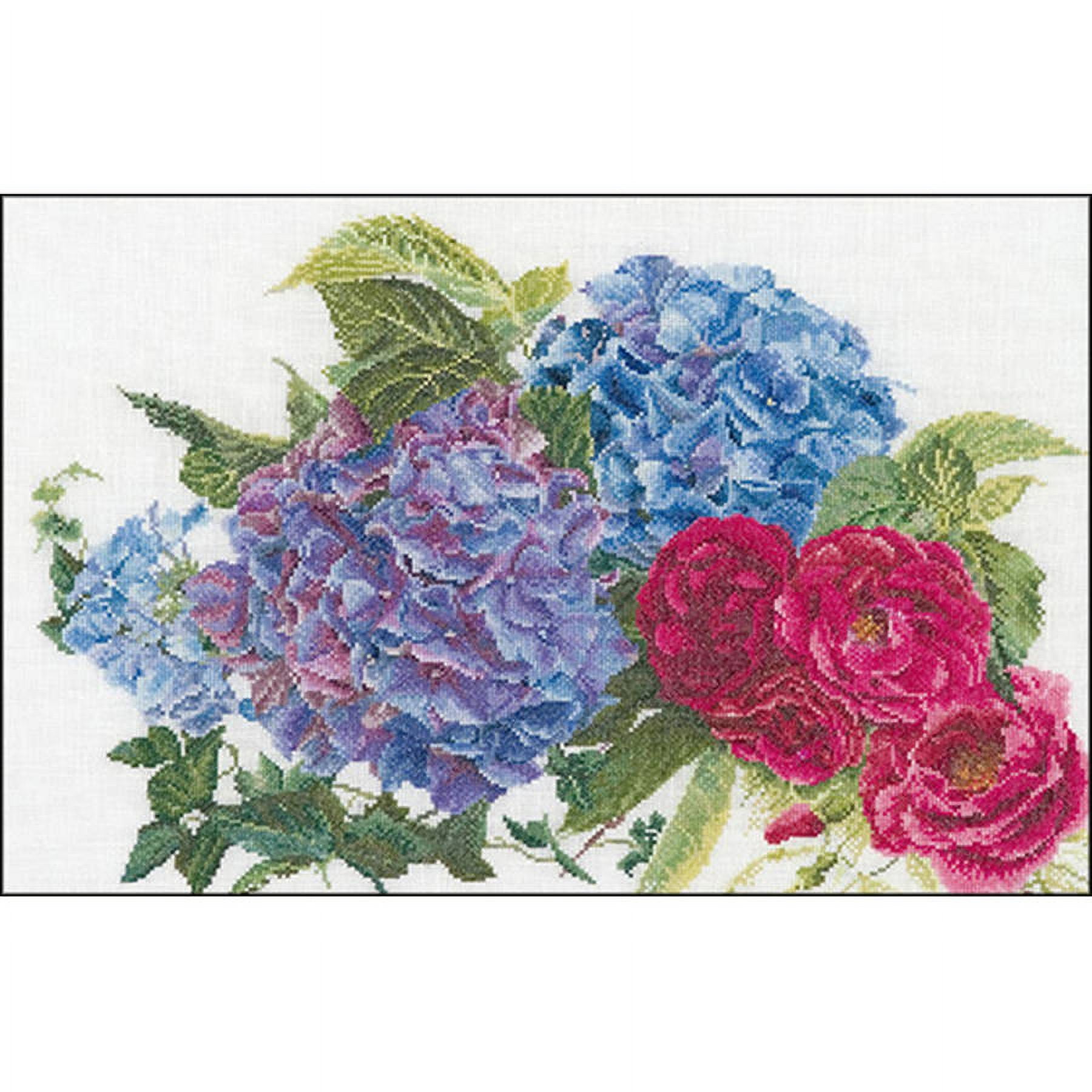 Hydrangea & Rose On Aida Counted Cross Stitch Kit, 18" x 11.75", 16 ...
