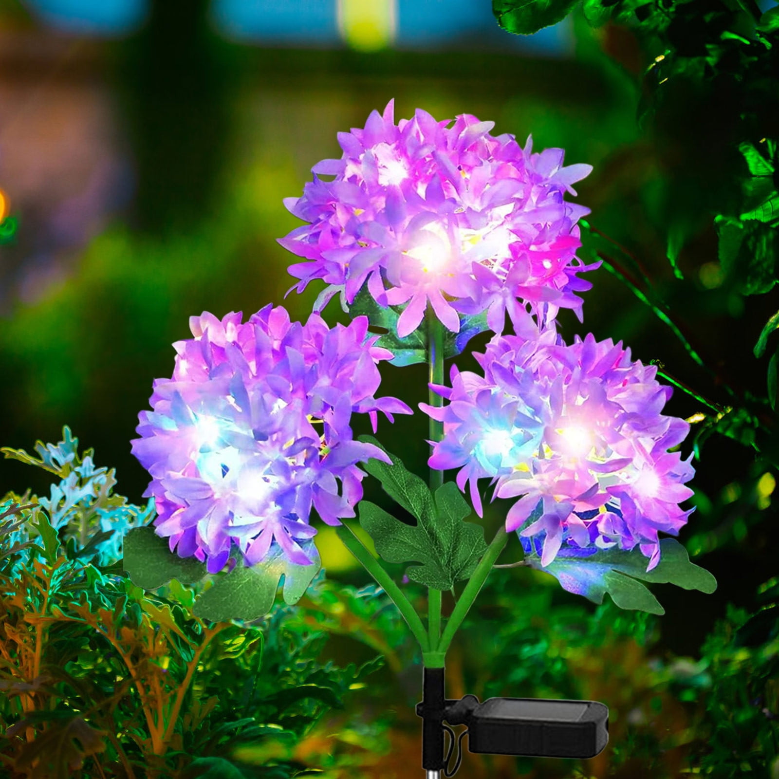 Hydrangea Solar Stake Lights 29.6in, Color Changing 7-Color Fabric ...