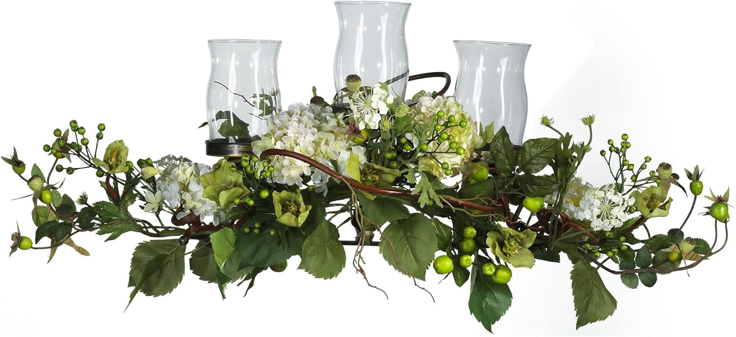 Hydrangea Triple Candleabrum Centerpiece, Cream 29" x 10.25" x 10.25 ...