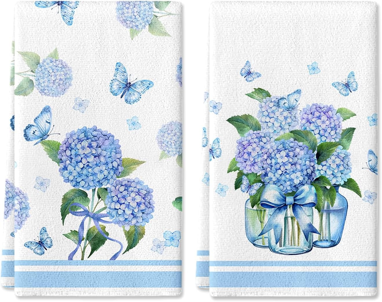 Hydrangea Vase Butterfly Hand Towels, 18x26 Inch, Spring Summer Flowers ...