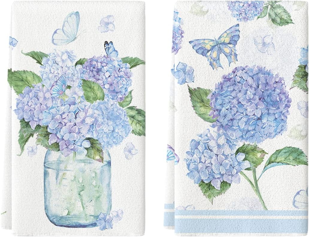 Hydrangea Vase Butterfly Spring Kitchen Towels Dish Towels, 18x26 Inch ...