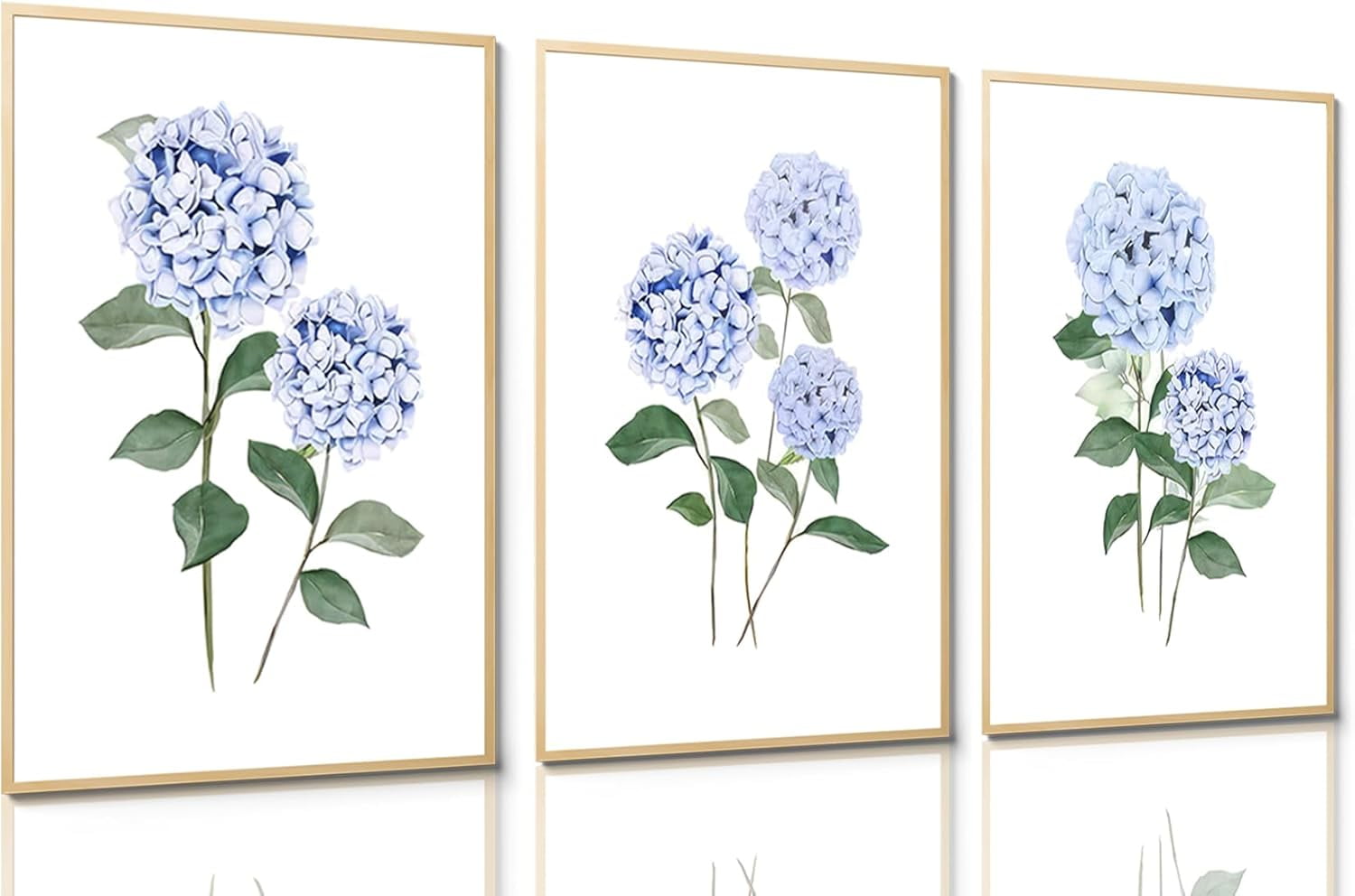 Hydrangea Wall Art Set of 3, Blue Floral Canvas Posters Print Picture ...