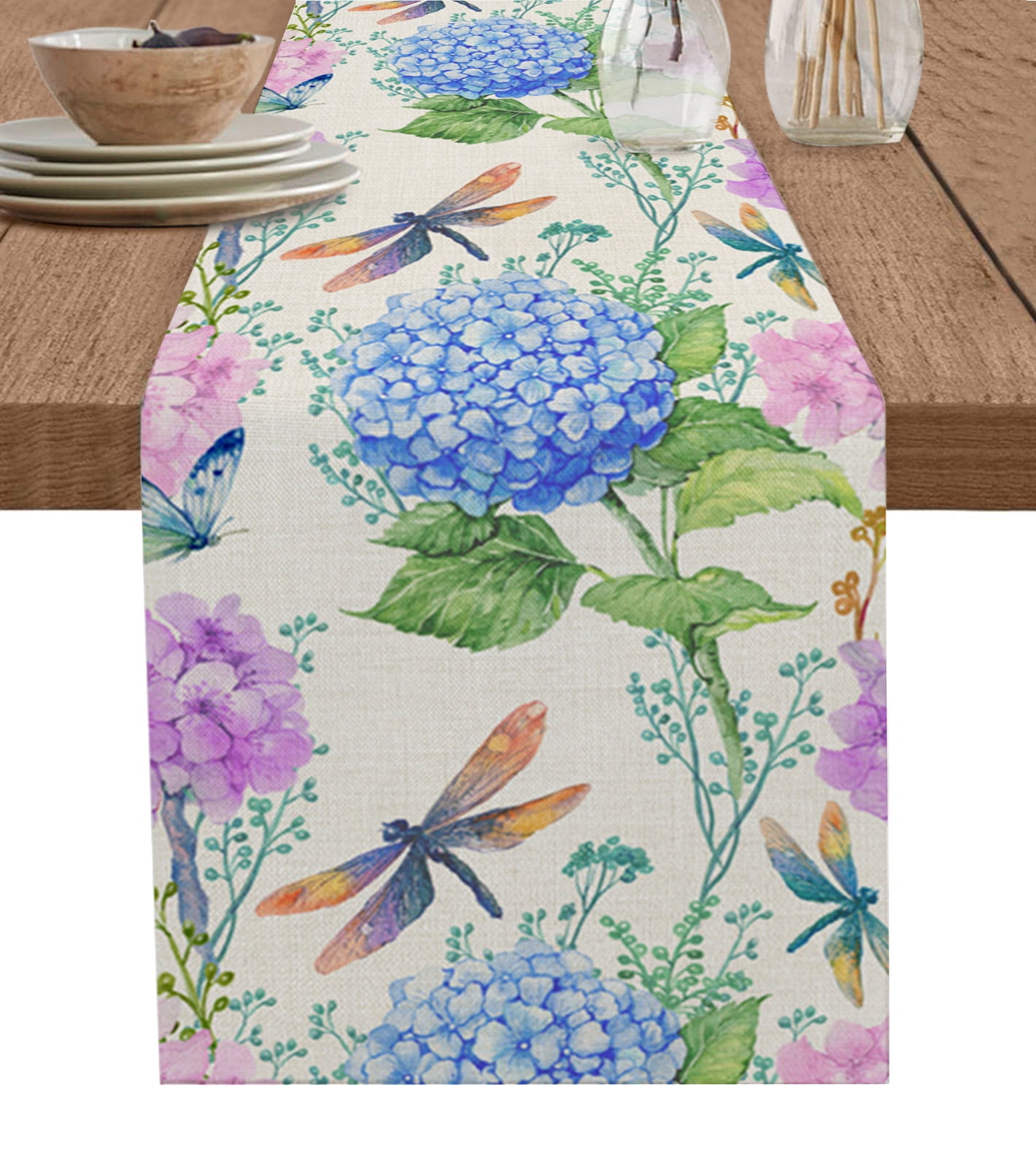 Hydrangea Watercolor Plant Table Runner ration Home r Dinner Table ration Table r - Walmart.com