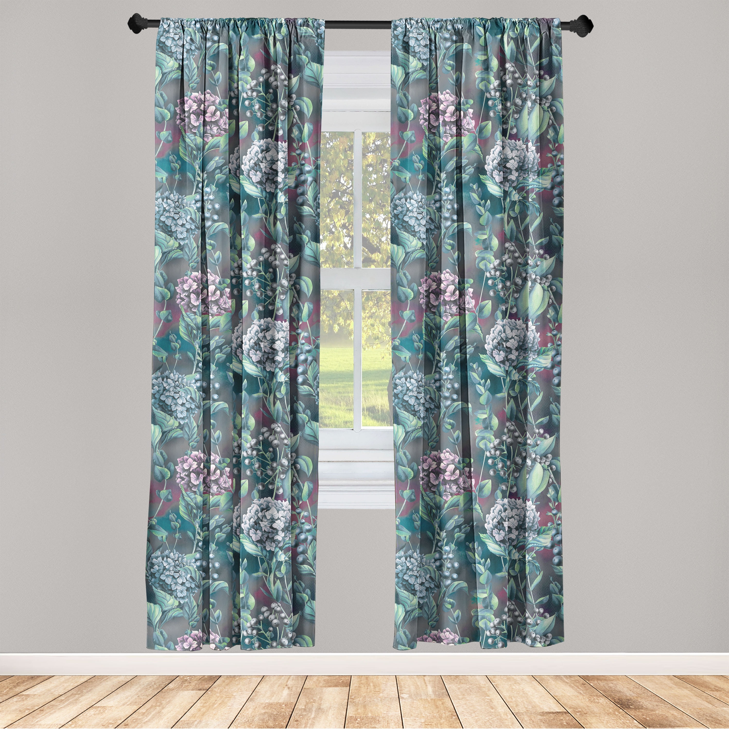 Hydrangea Window Curtains, Bohemian Aura Artwork of Jungle Boho Flowers ...