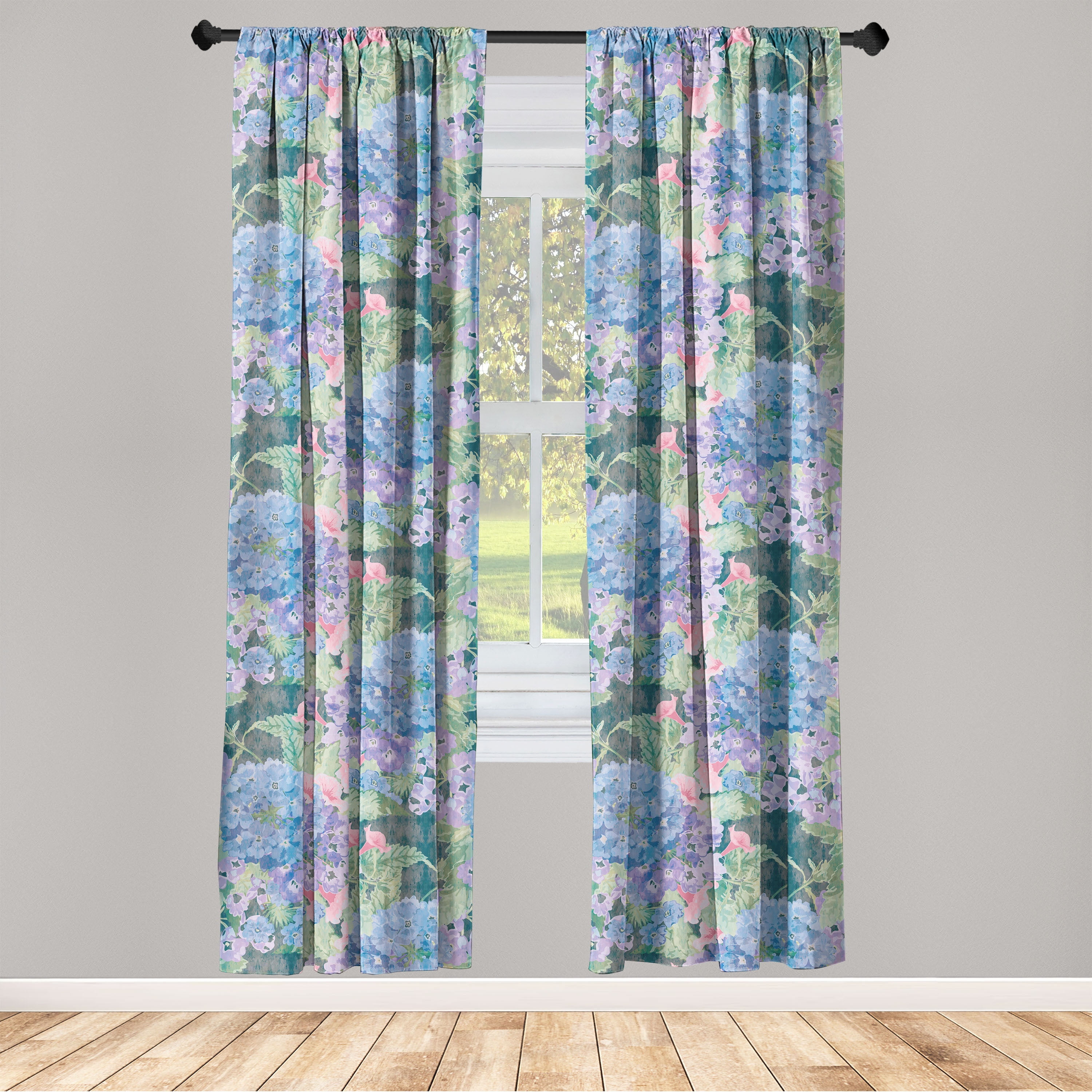 Hydrangea Window Curtains, Grunge Aquarelle Flowers with Leaves ...