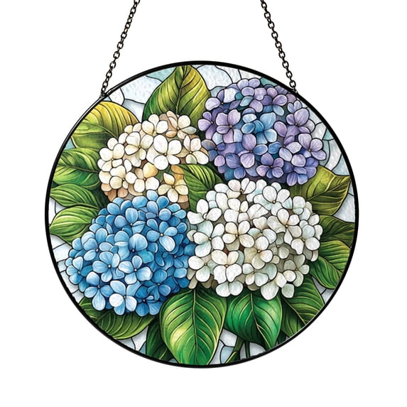 Hydrangea Window Hanging Decor, Stained Glass Style Botanical ...