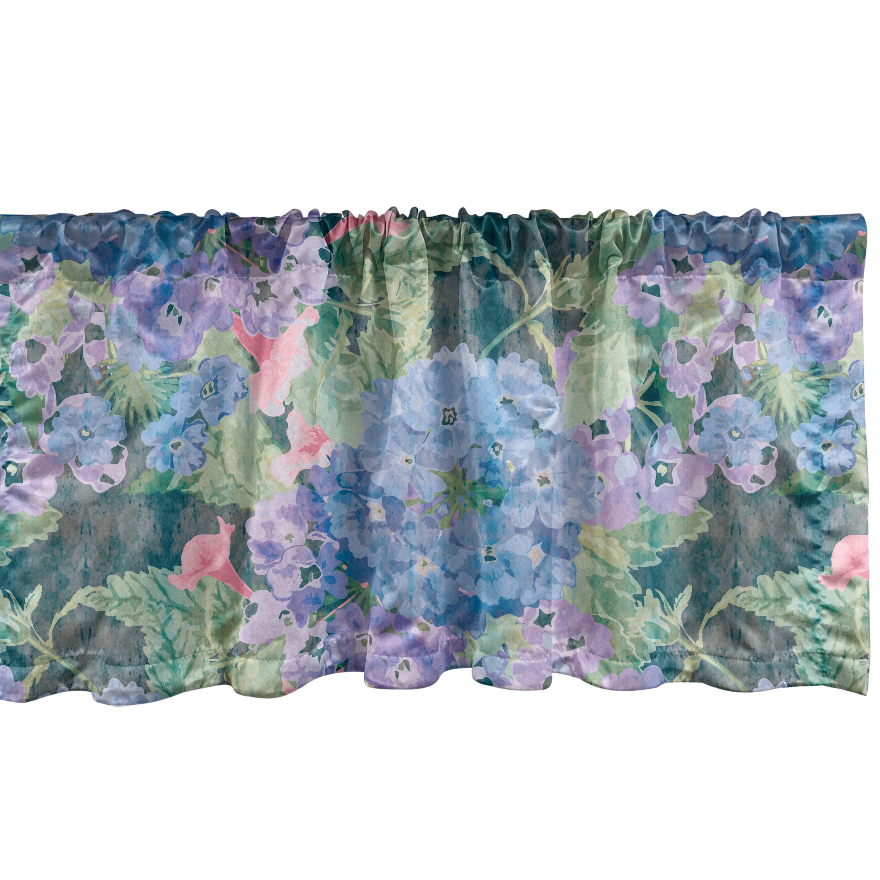 Hydrangea Window Valance, Grunge Aquarelle Flowers with Leaves Greenery ...