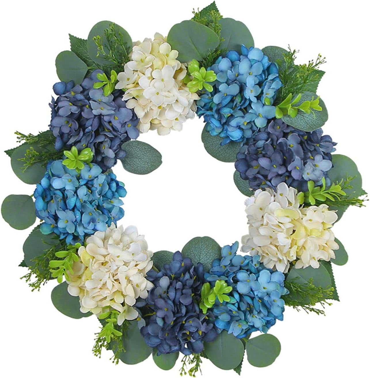 Hydrangea Wreath for Front Door, Flower Wreaths Floral Large 16" Blue ...