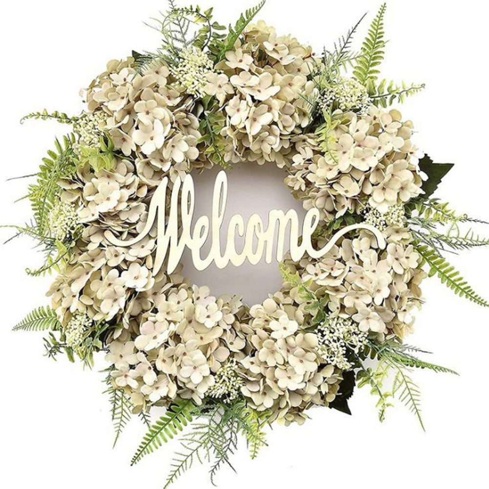Hydrangea Wreaths for Front Door,Fall Spring Handmade Hello Wreath for ...