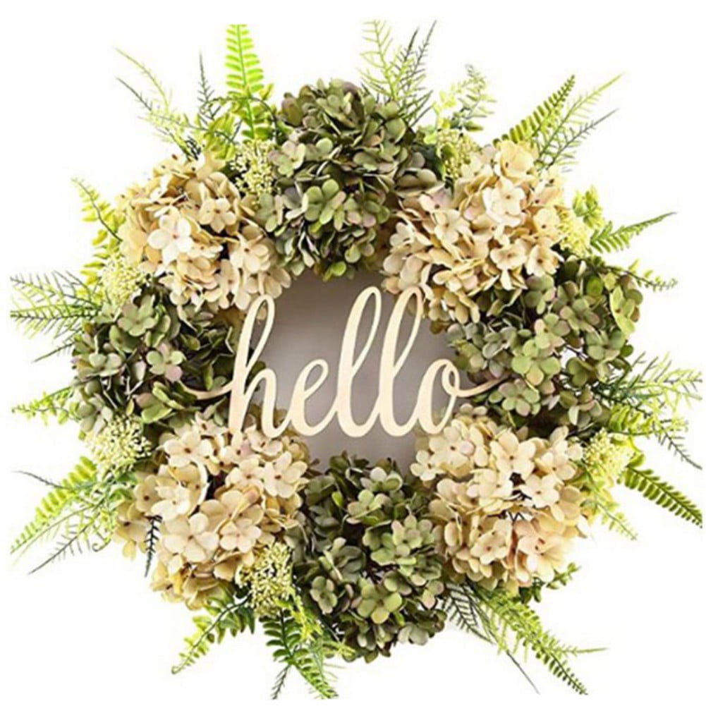 Hydrangea Wreaths for Front Door,Fall Spring Handmade Hello Wreath for ...