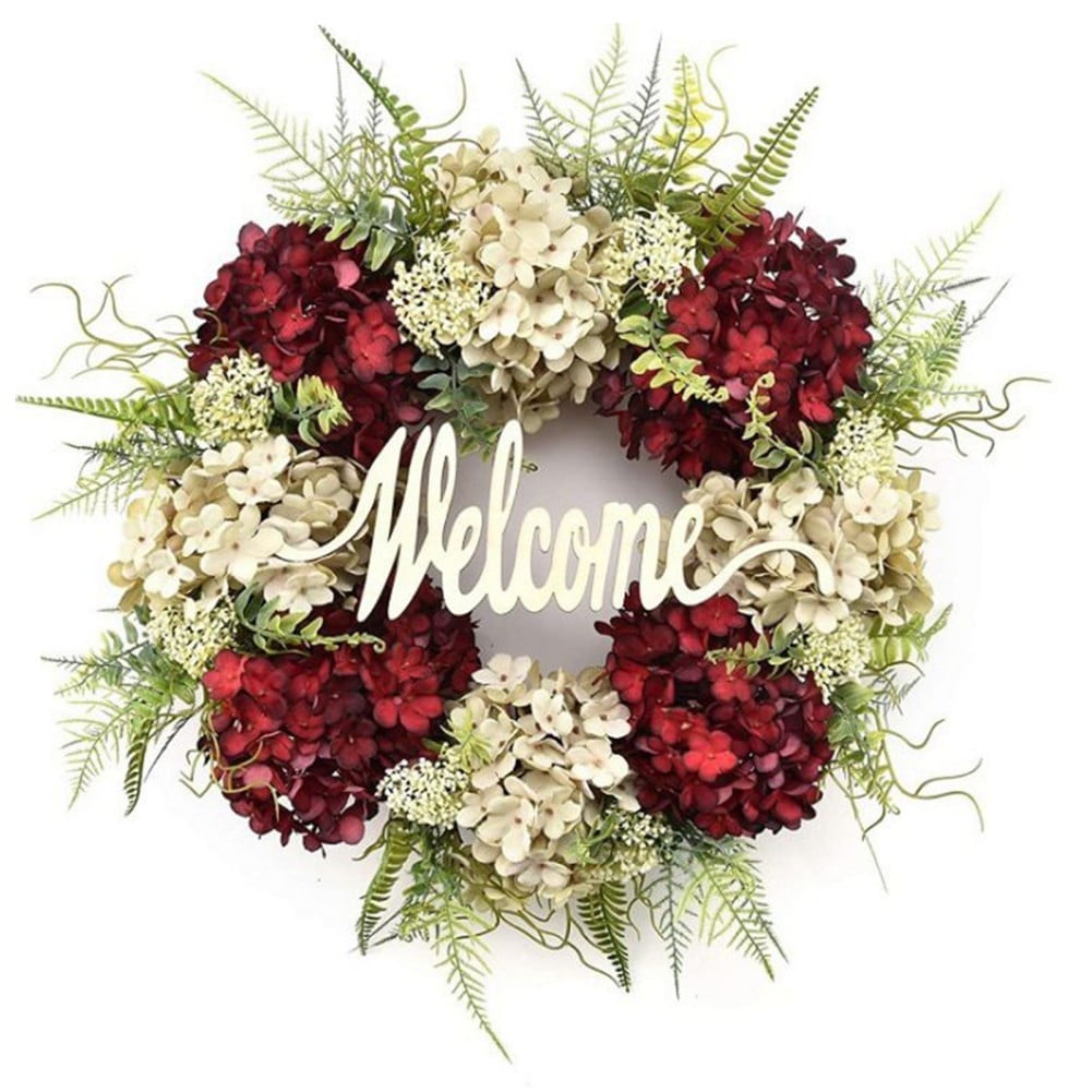 Hydrangea Wreaths for Front Door,Fall Spring Handmade Hello Wreath for ...