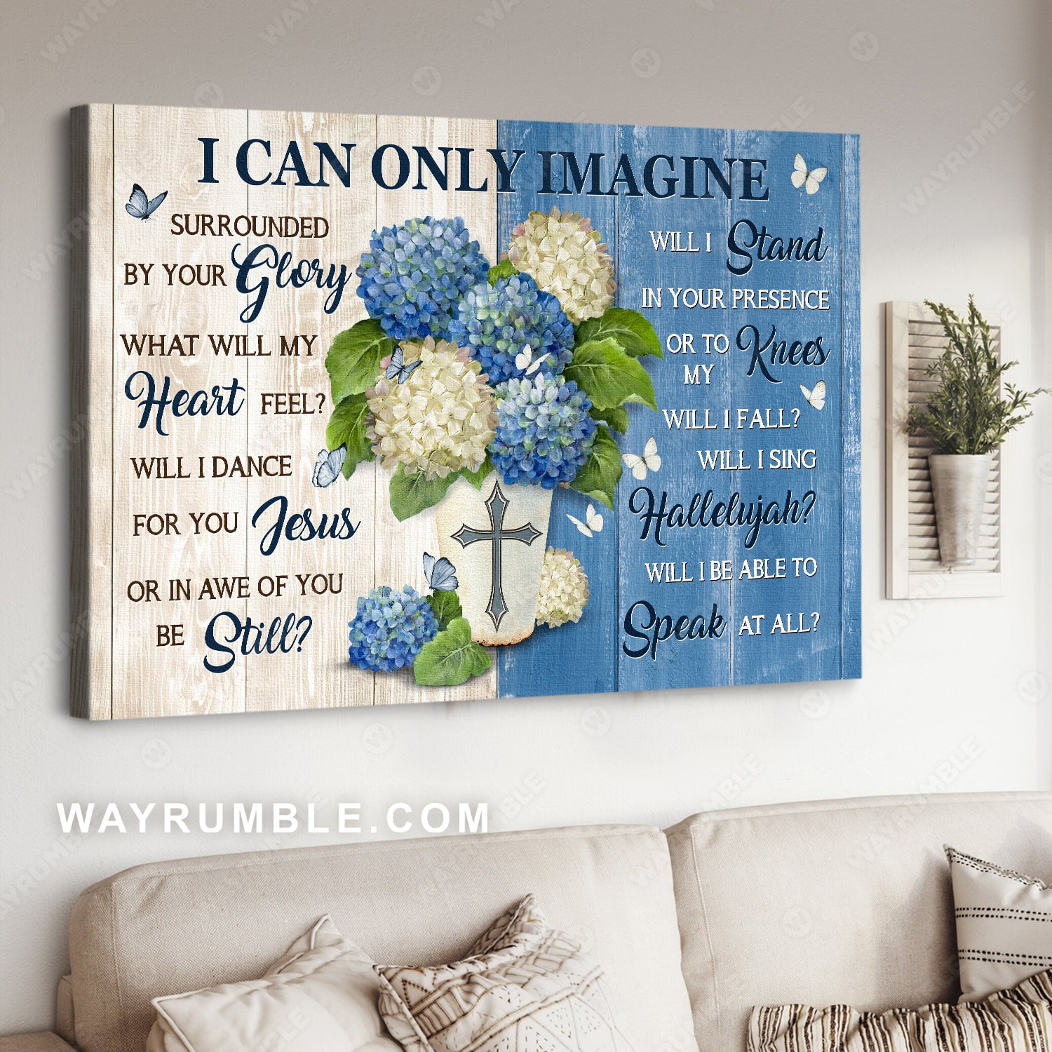 Hydrangea flower, Blue butterfly, Cross symbol, I can only imagine ...