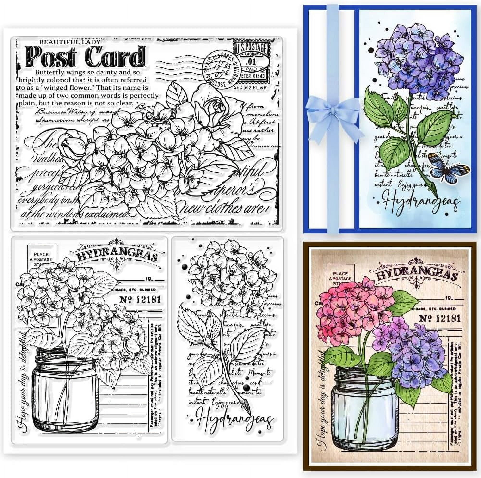 Hydrangeas Background Postcard Clear Stamps for Cards Making Silicone ...