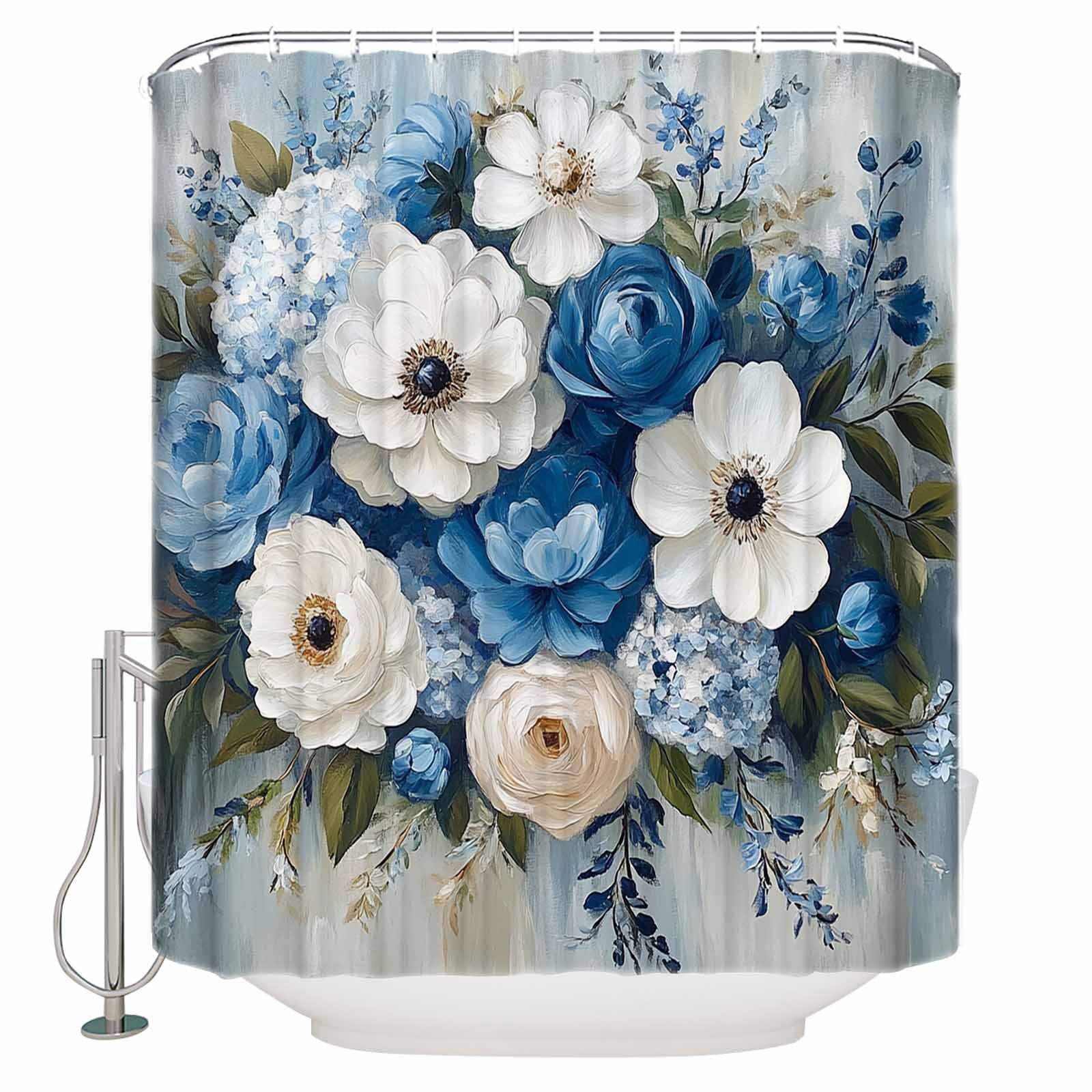 Hydrangeas Flower Bathroom Shower Curtains with 12 Hooks Polyester ...