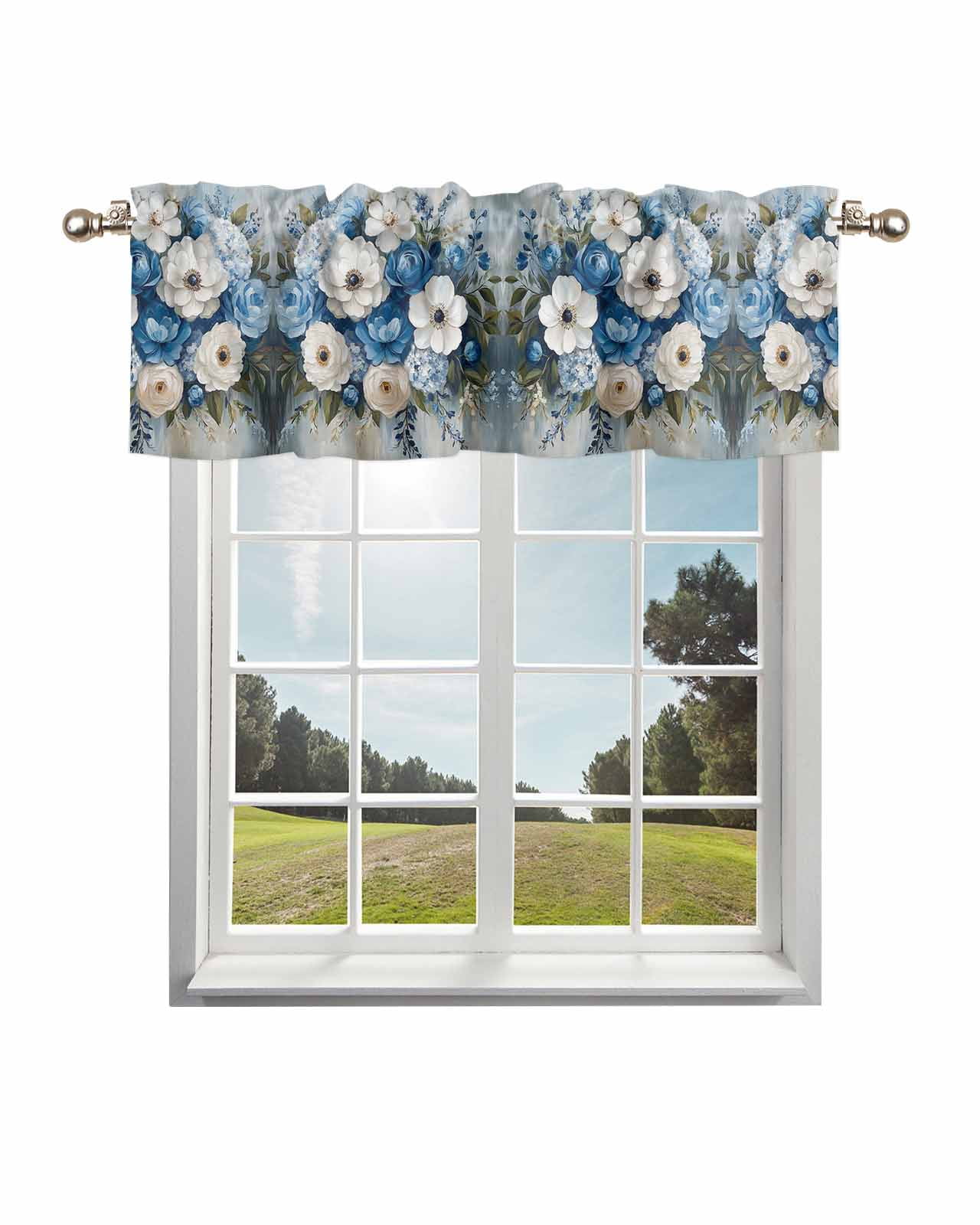 Hydrangeas Flower Curtain Valance for Windows/Living Room/Kitchen ...