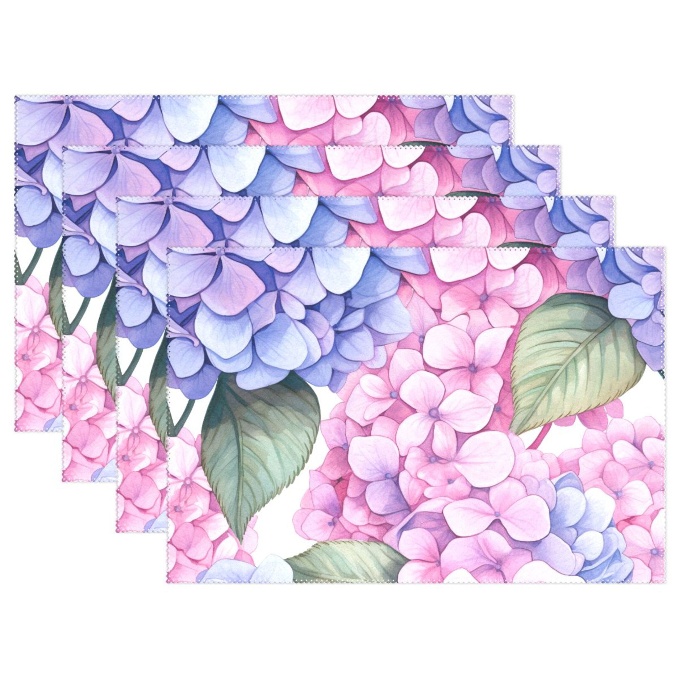Hydrangeas Flowers 4 PCs Placemats Set Linen Non-Slip Table Mat ...