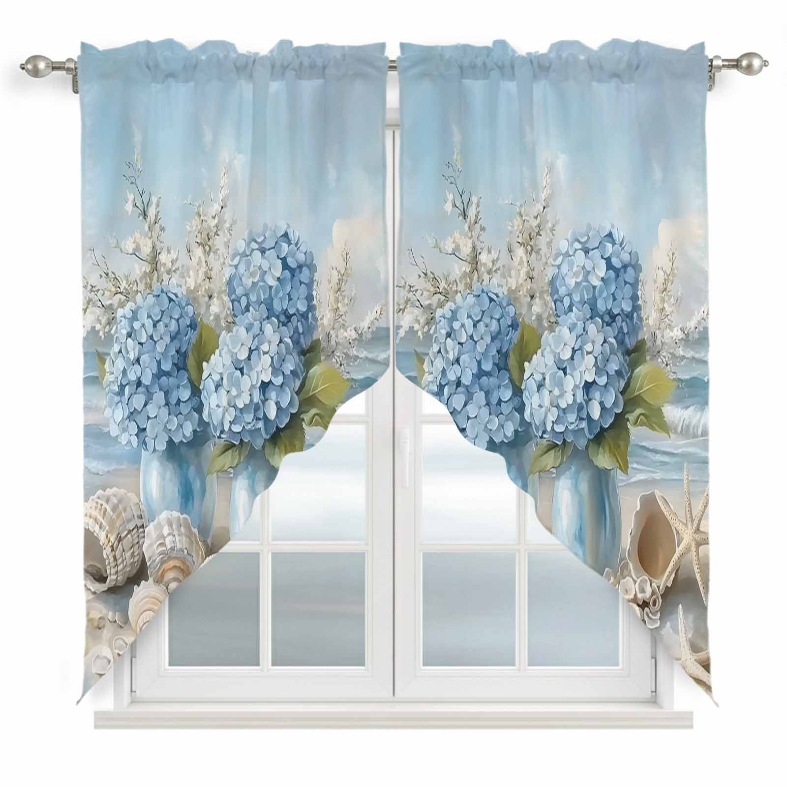 Hydrangeas Flowers Swag Curtains Coastal Seaside Starfish Summer Swag ...