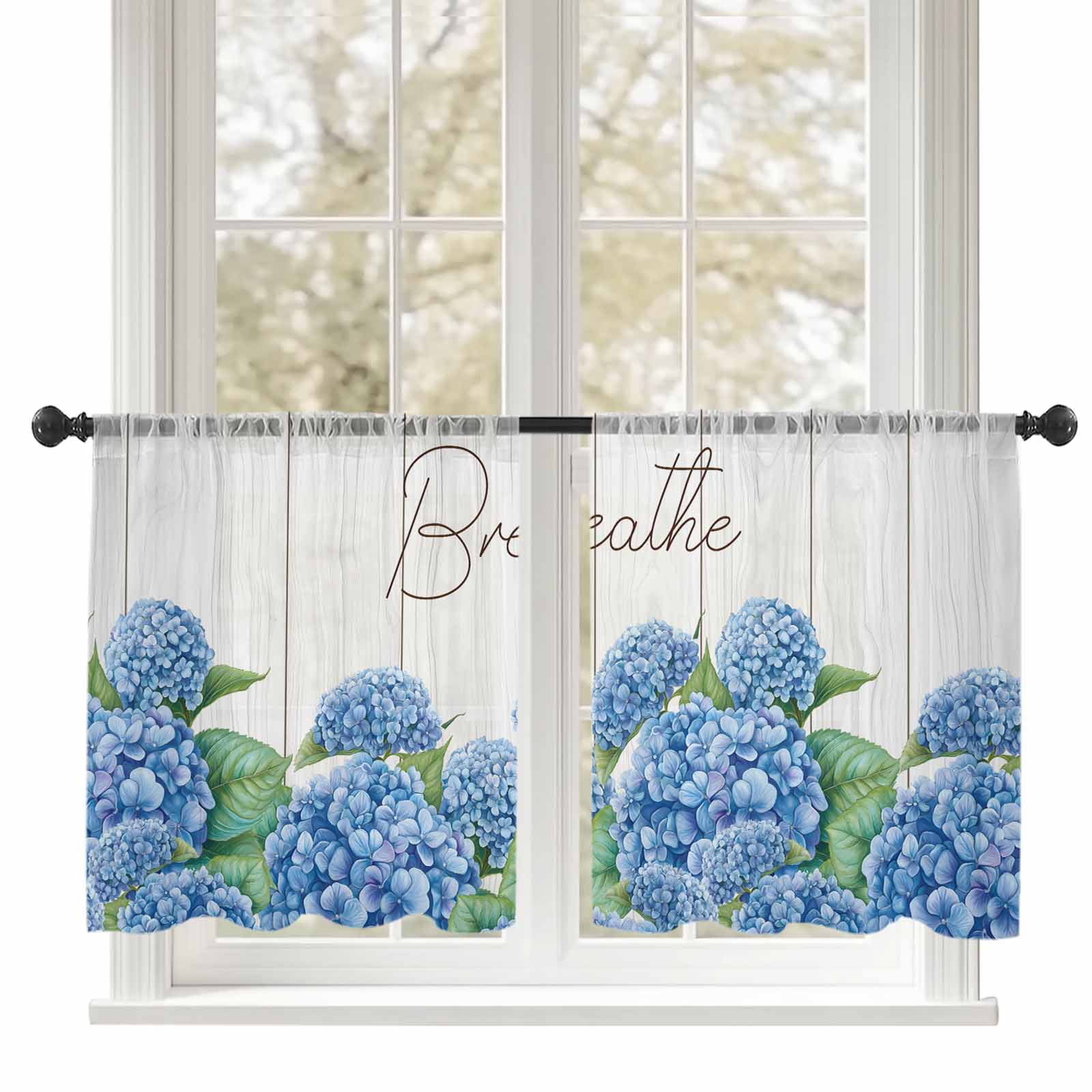 Hydrangeas Sheer Curtains 54 inches Long, Breathe Watercolor Flowers ...