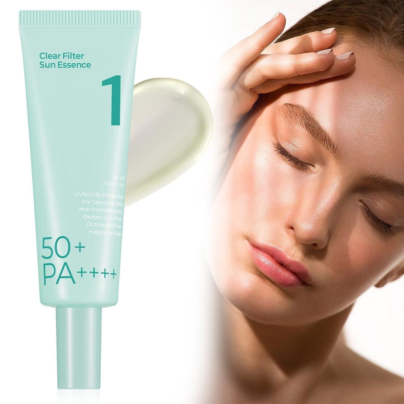 Hydrating Facial Essence SP-F 50+Lightweight No White Cast Korean Skin Care, Glowy Finish, 1.69 ...