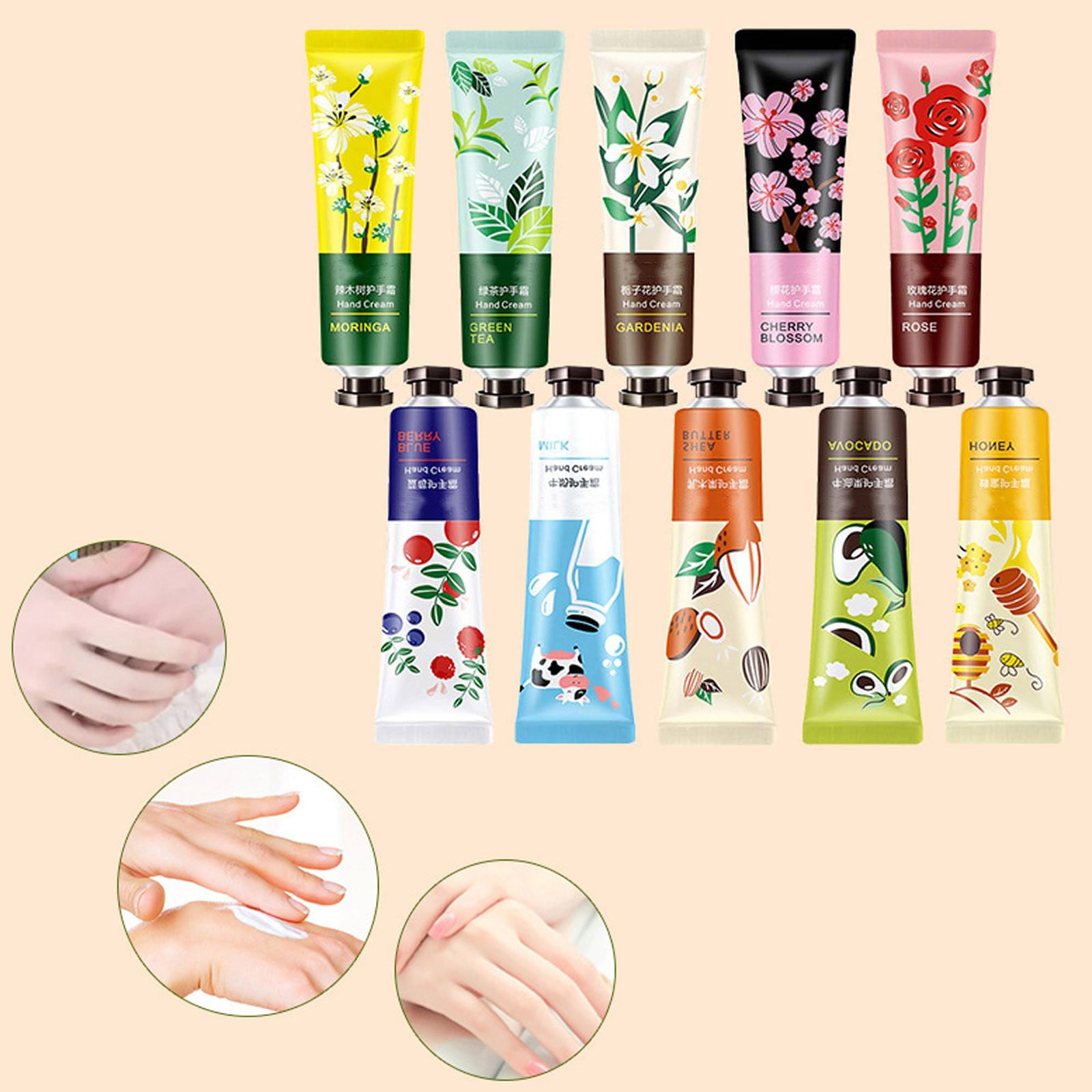 Hydrating Hand Cream, Rich Floral & Fruit Essence, 30g x 10 Pack, Ideal for Gentle Skin ...