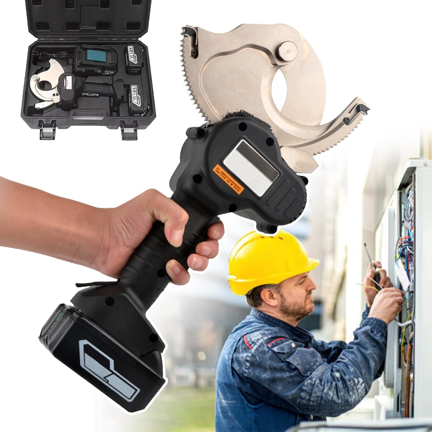 Hydraulic Cable Cutter with 2 Battery,Electric Ratchet Cable Cutter ...