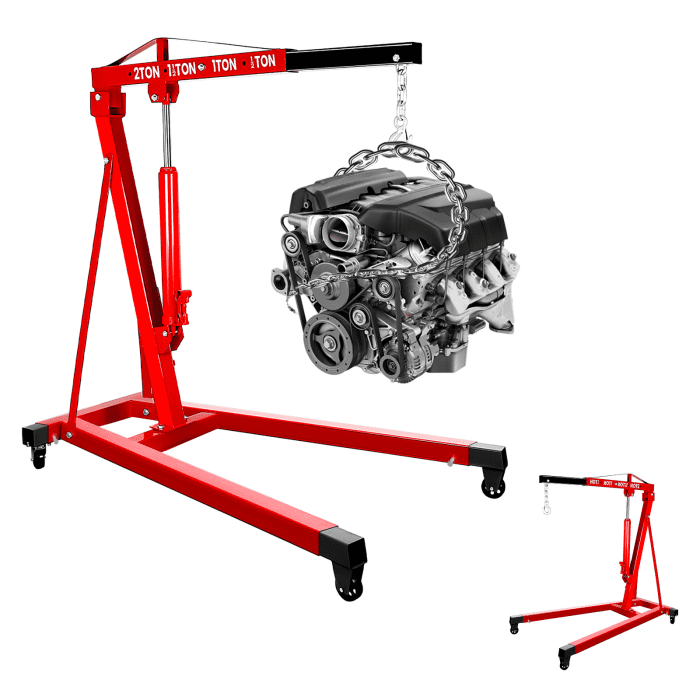 Hydraulic Cherry Picker Shop Crane, Heavy-Duty 2-Ton Hoist, 50 in Boom Extension, 360° Mobility ...