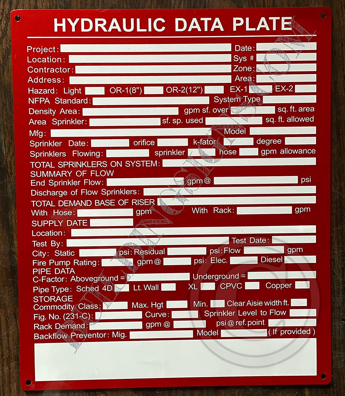 Hydraulic Data Plate Sign (RED,Aluminum, Reflective, Size 10x12 INCH ...