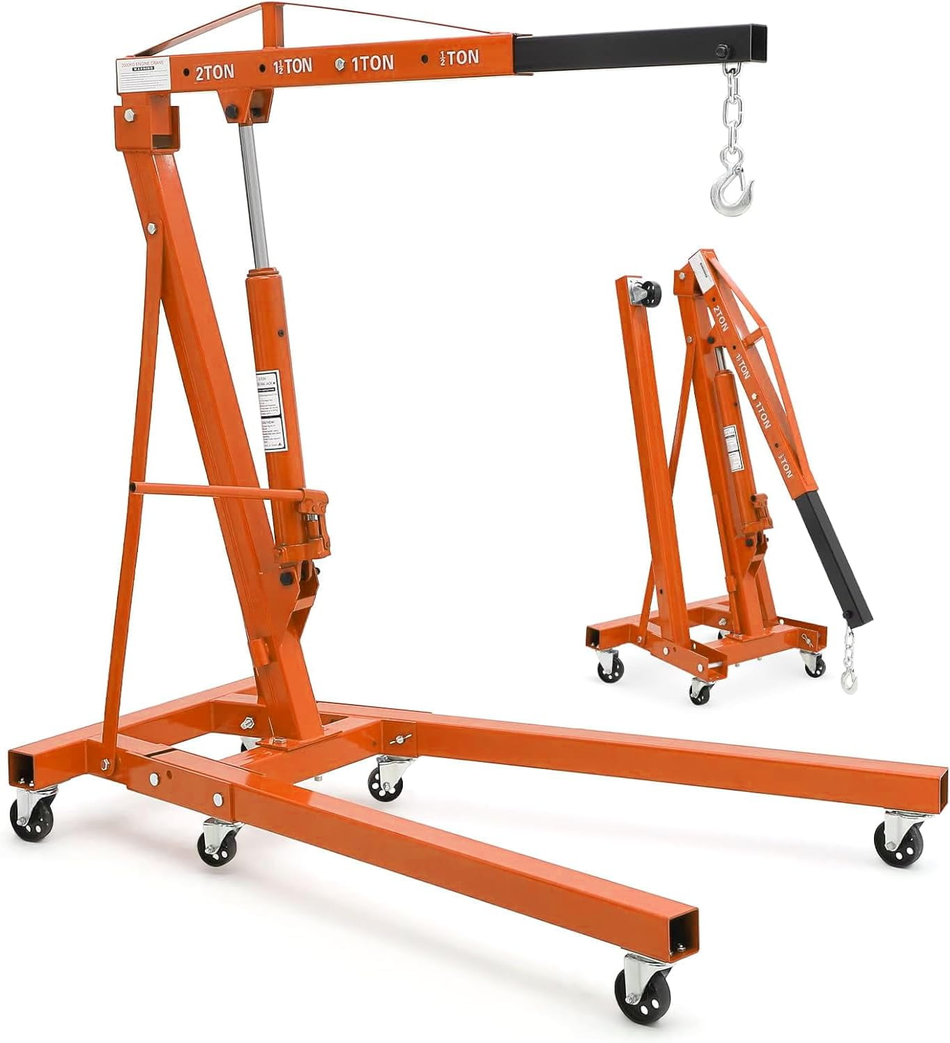 Hydraulic Engine Hoist 2 Ton, Cherry Picker Shop Crane with 6 Casters ...
