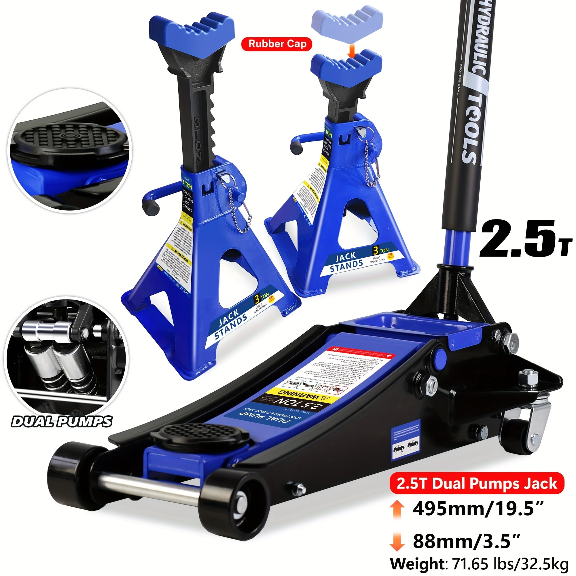 Hydraulic Floor Jack Combo Kit (2/2.5/3 Ton) - Low Profile Design, 2PCS ...