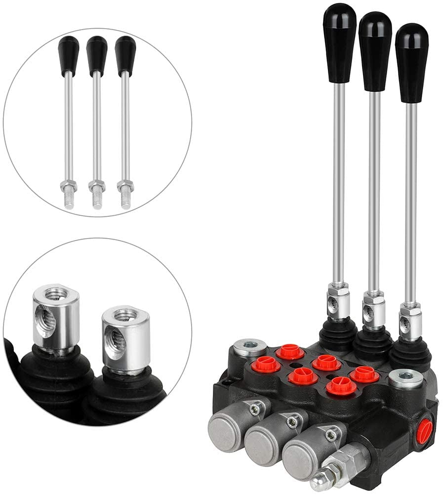 Hydraulic Flow Control Valve 3 Spool 11 GPM SAE Ports Adjustable Relief ...