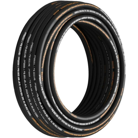 Hydraulic Hose 3/8 Inch x 100 Ft, 4800 PSI Coiled With 2 High-Tensile ...