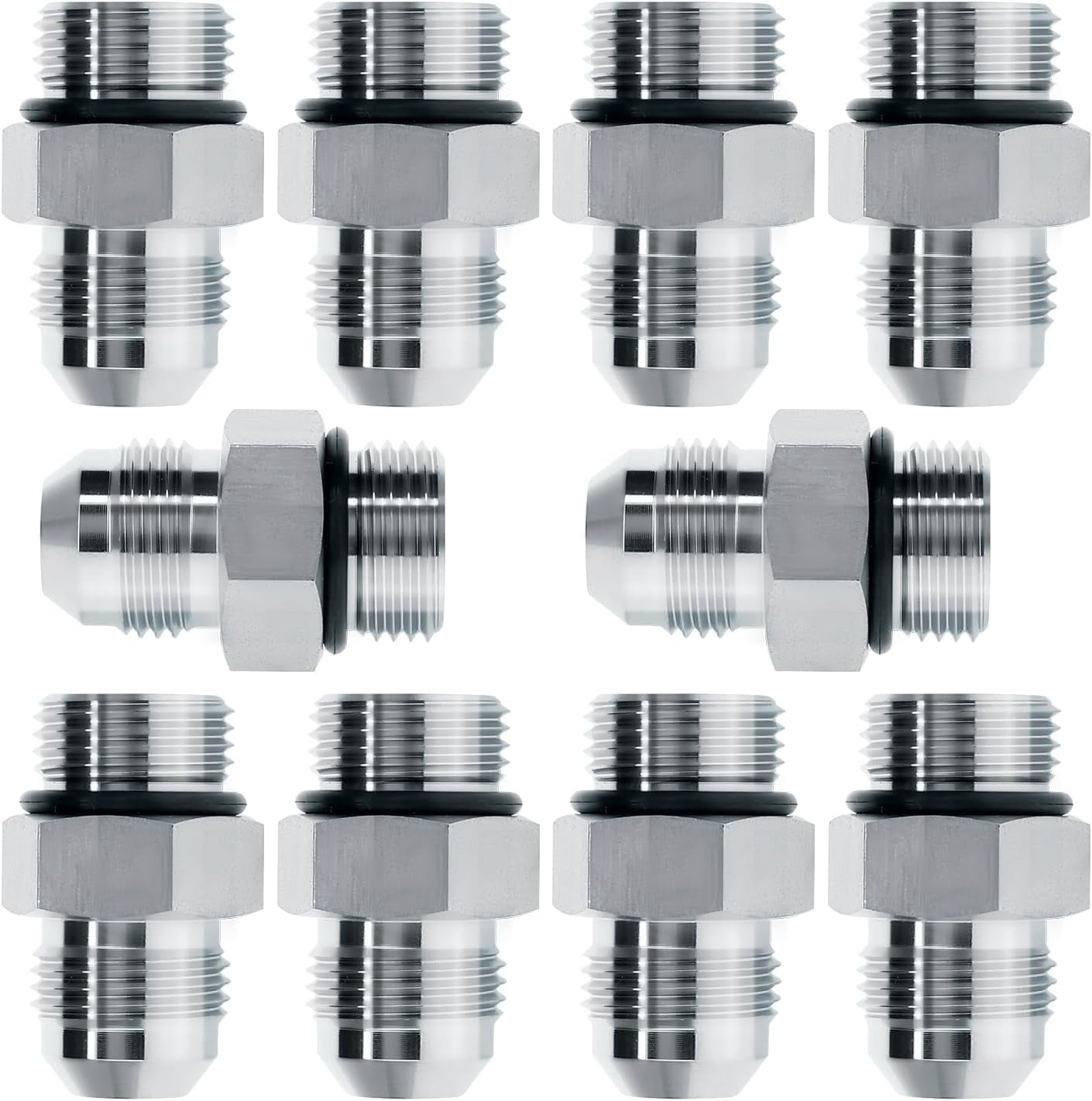 Hydraulic Hose Adapter Fittings, Straight 6400-08-08 1/2" Male JIC (3/4"-16 Thread) X 1/2" Male ...