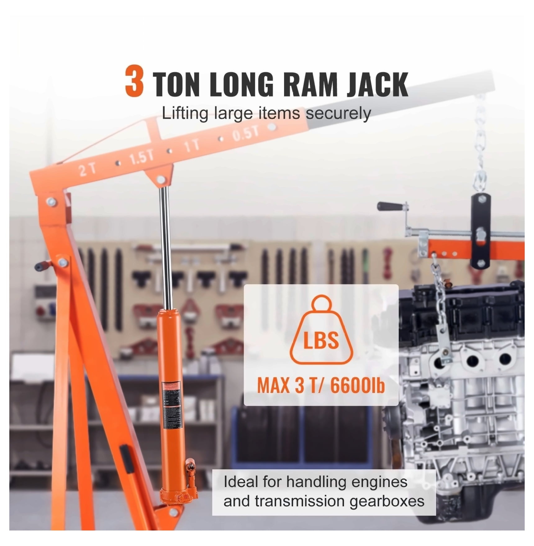 Hydraulic Long Ram Jack 3 Ton - Engine Hoist Cylinder, 26.2-46 Inch ...