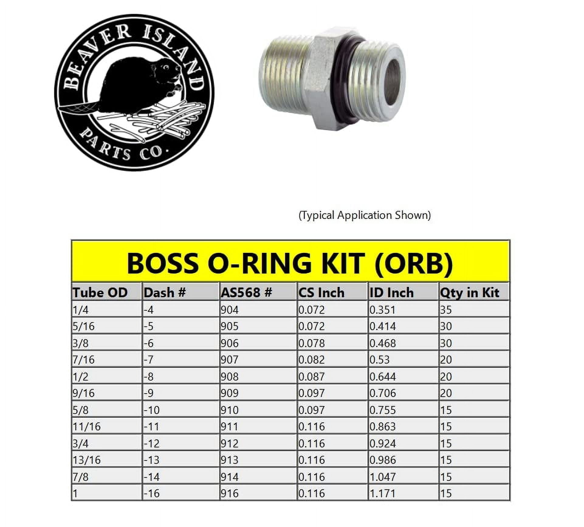 Hydraulic O-Ring Kit BOSS ORB Fittings 245 Pieces (12 Common Sizes) SAE 900 Series Buna-N 90 ...