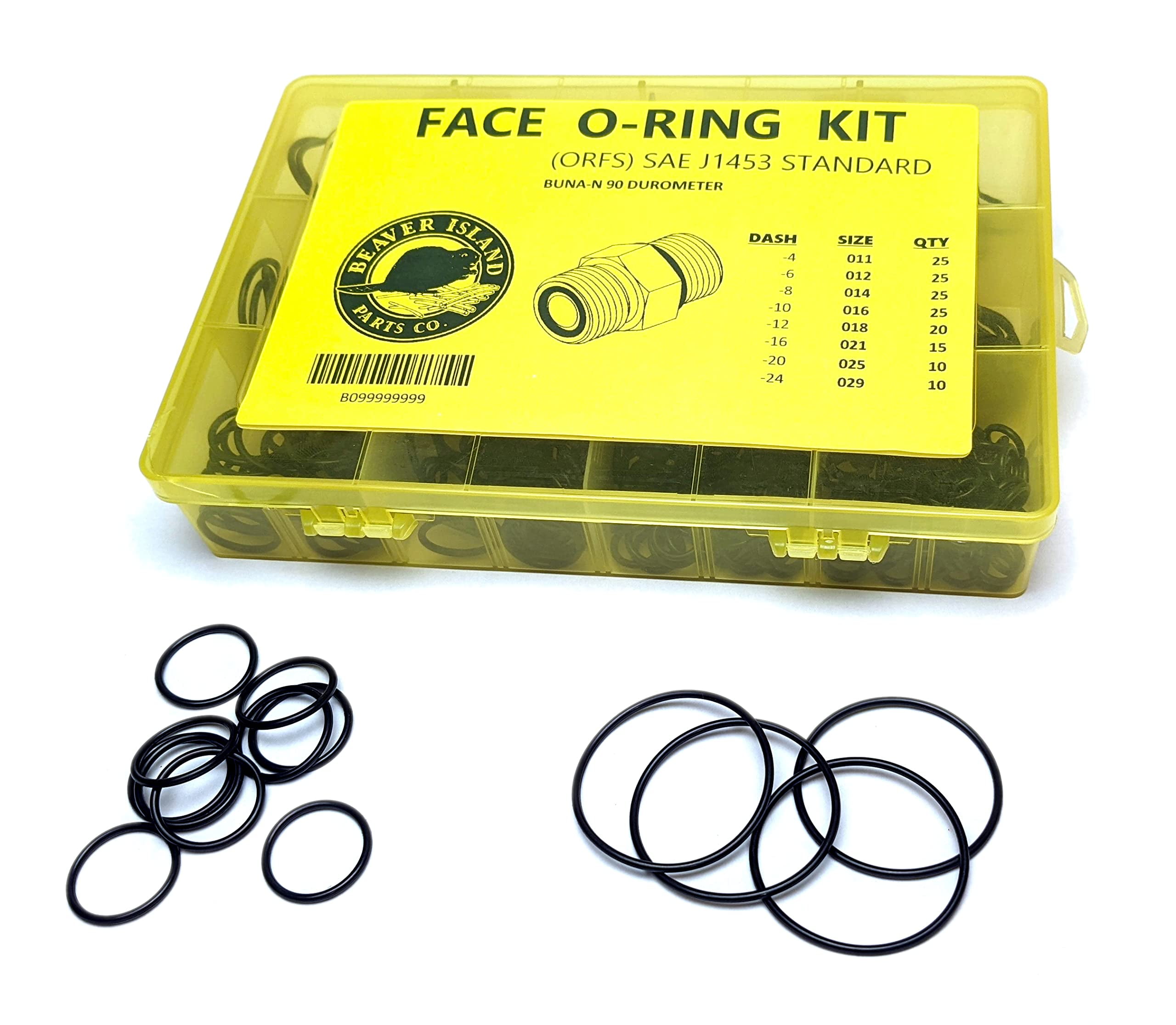 Hydraulic O-Ring Kit FACE ORFS Fittings 155 Pieces (8 Common Sizes) SAE Buna-N 90 Durometer ...