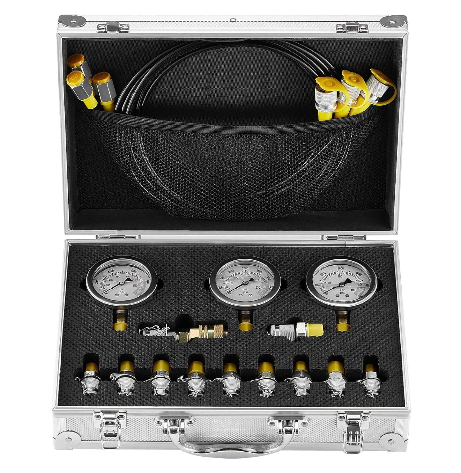 Hydraulic Pressure Test Kit, 250/400/600bar, 3 Gauges 11 Test Couplings ...
