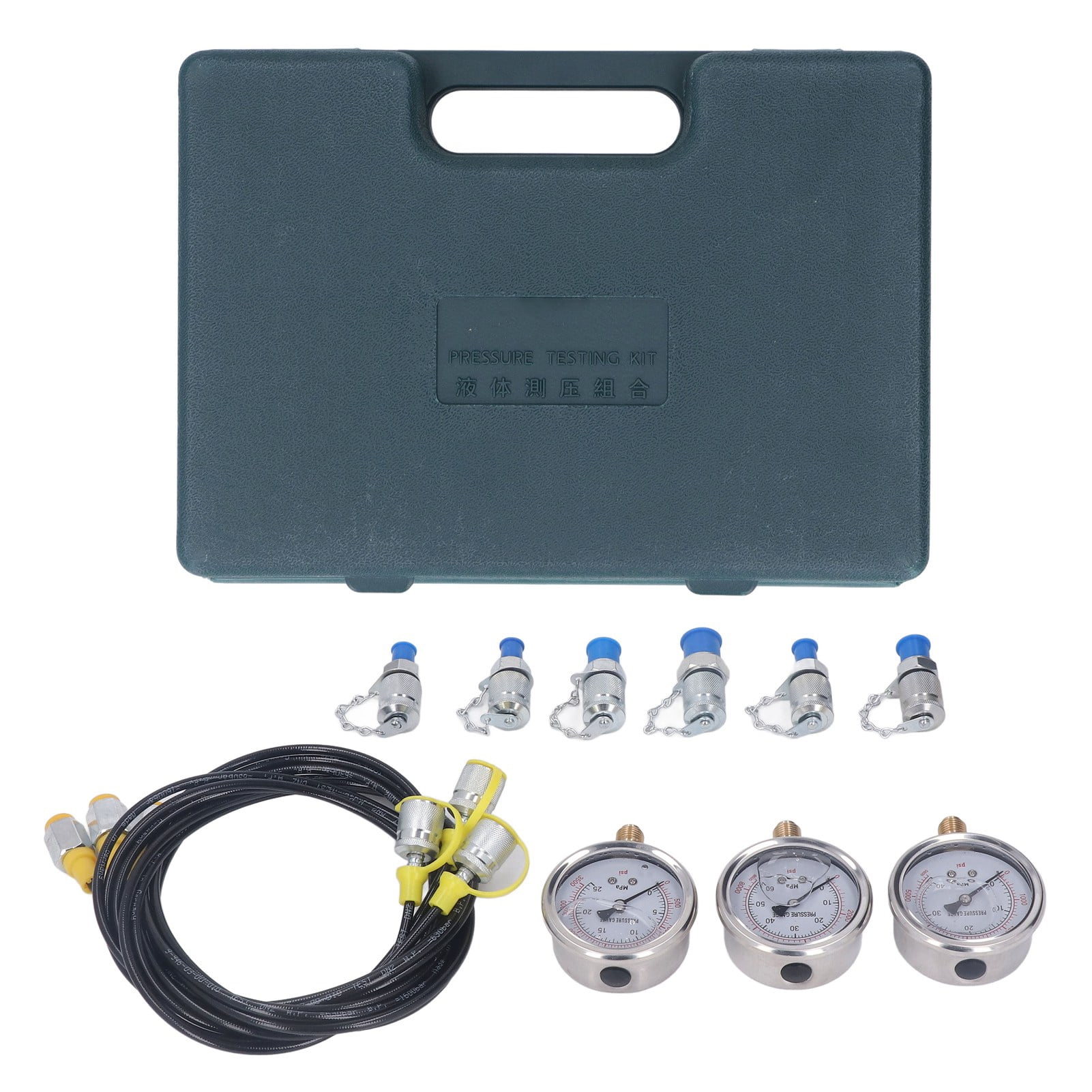 Hydraulic Pressure Test Kit 3 Gauge 6 Coupling 3 Hose Portable ...