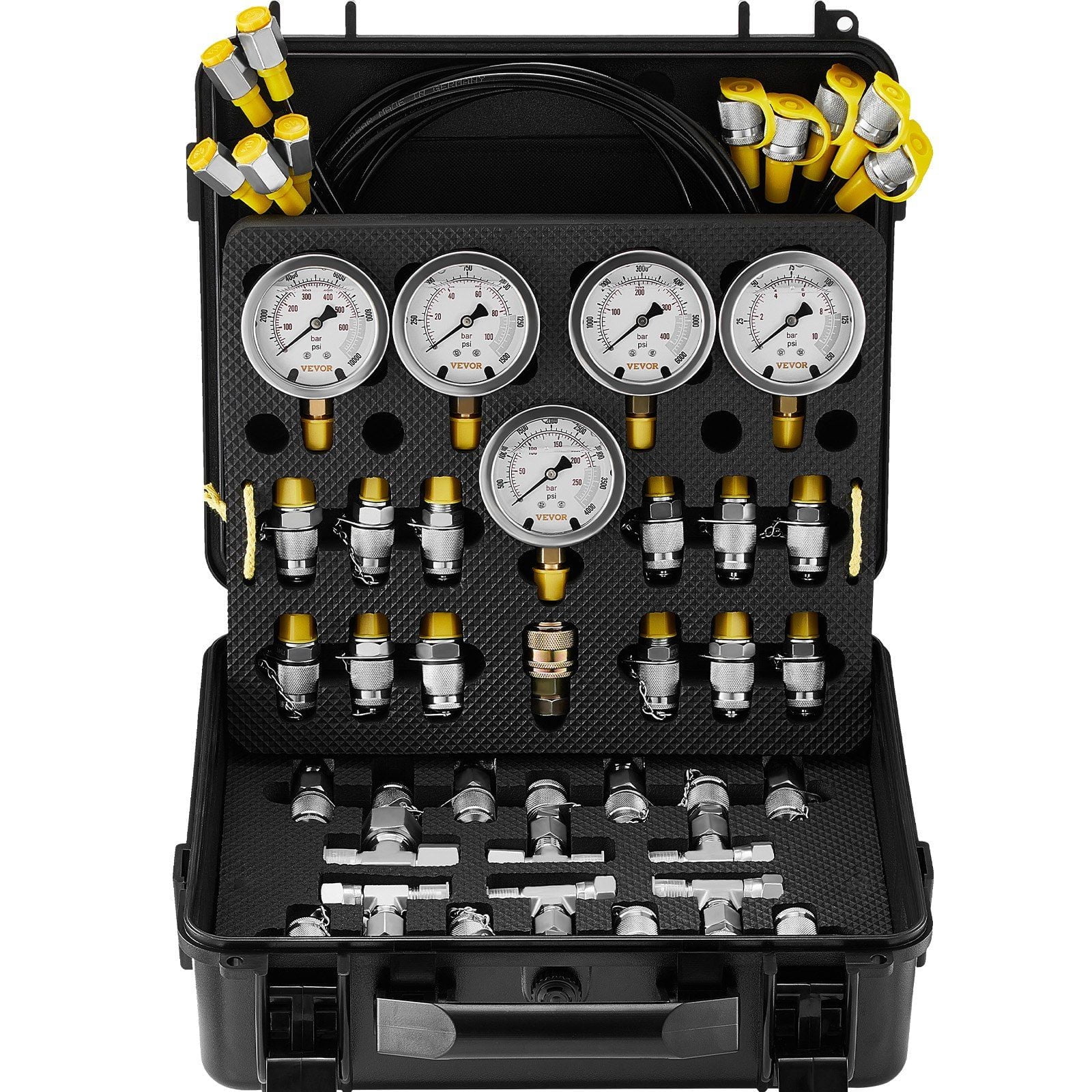 Hydraulic Pressure Test Kit, 5 Gauges 13 Couplings 14 Tee Connectors 5 ...