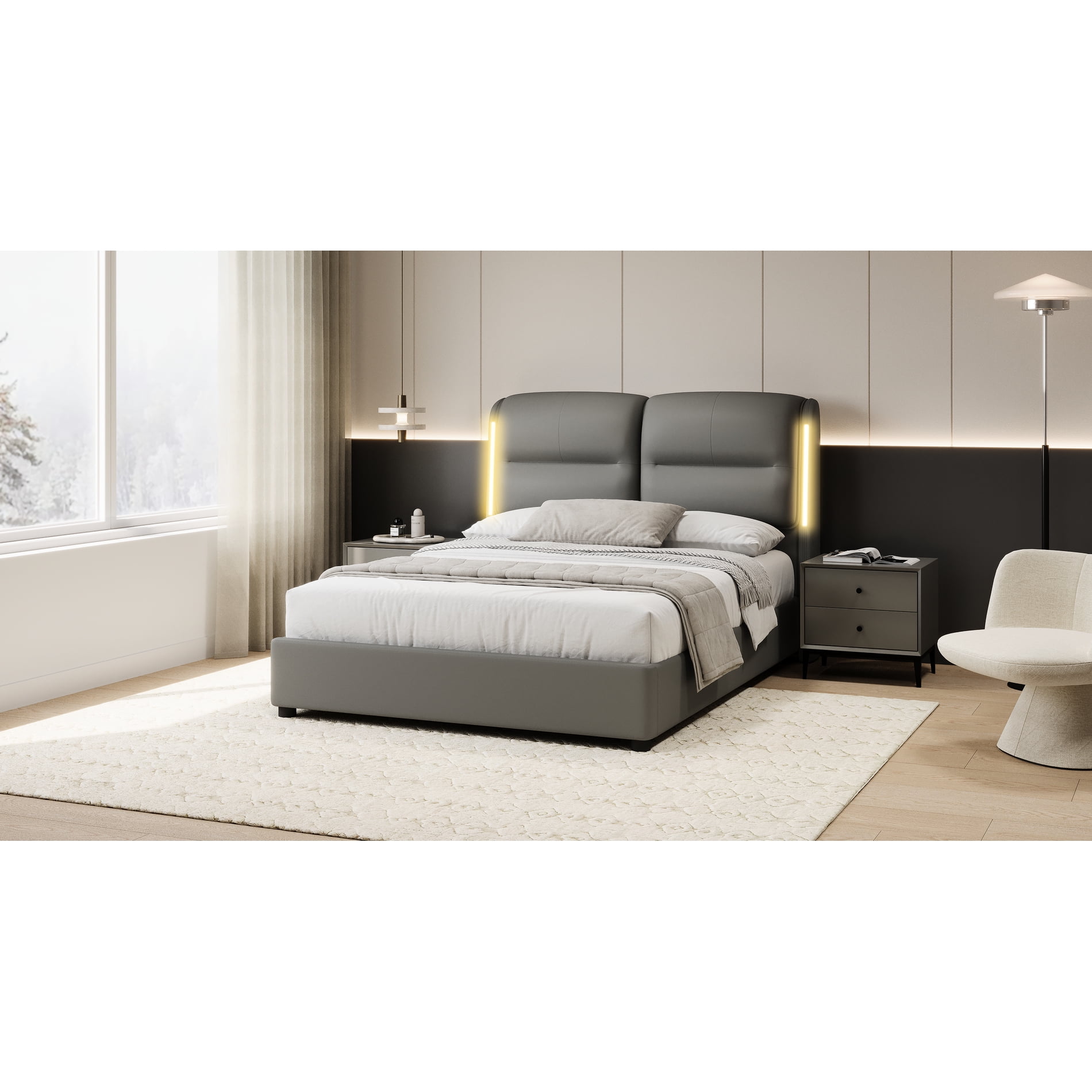 Hydraulic Queen Bed With Storage Space, Metal & Wood, Scratch- Pu ...